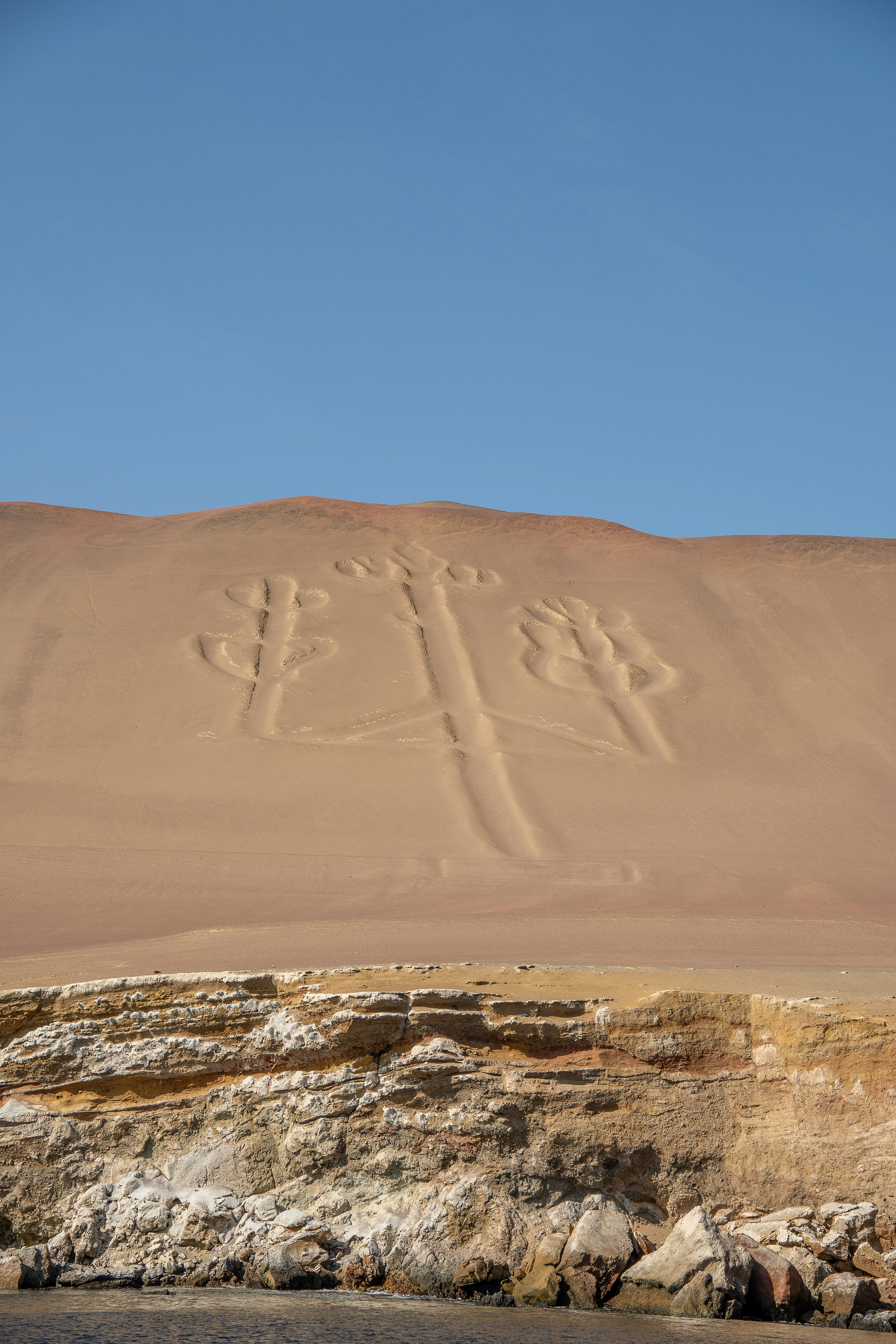 Desert Dune Glyphs: Cactus-Like Carvings on a Sunlit Slope