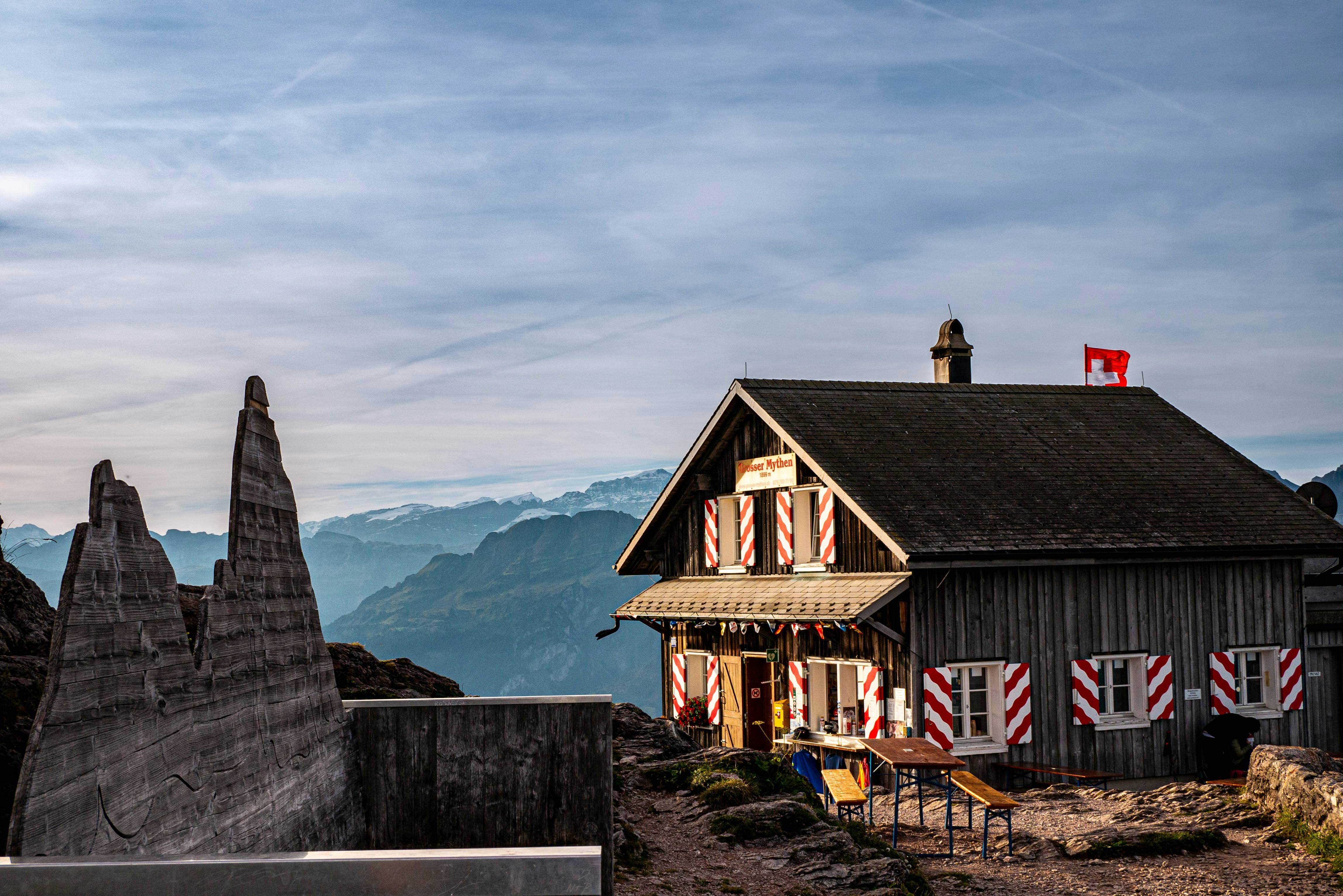 Alpine Retreat Against a Majestic Horizon