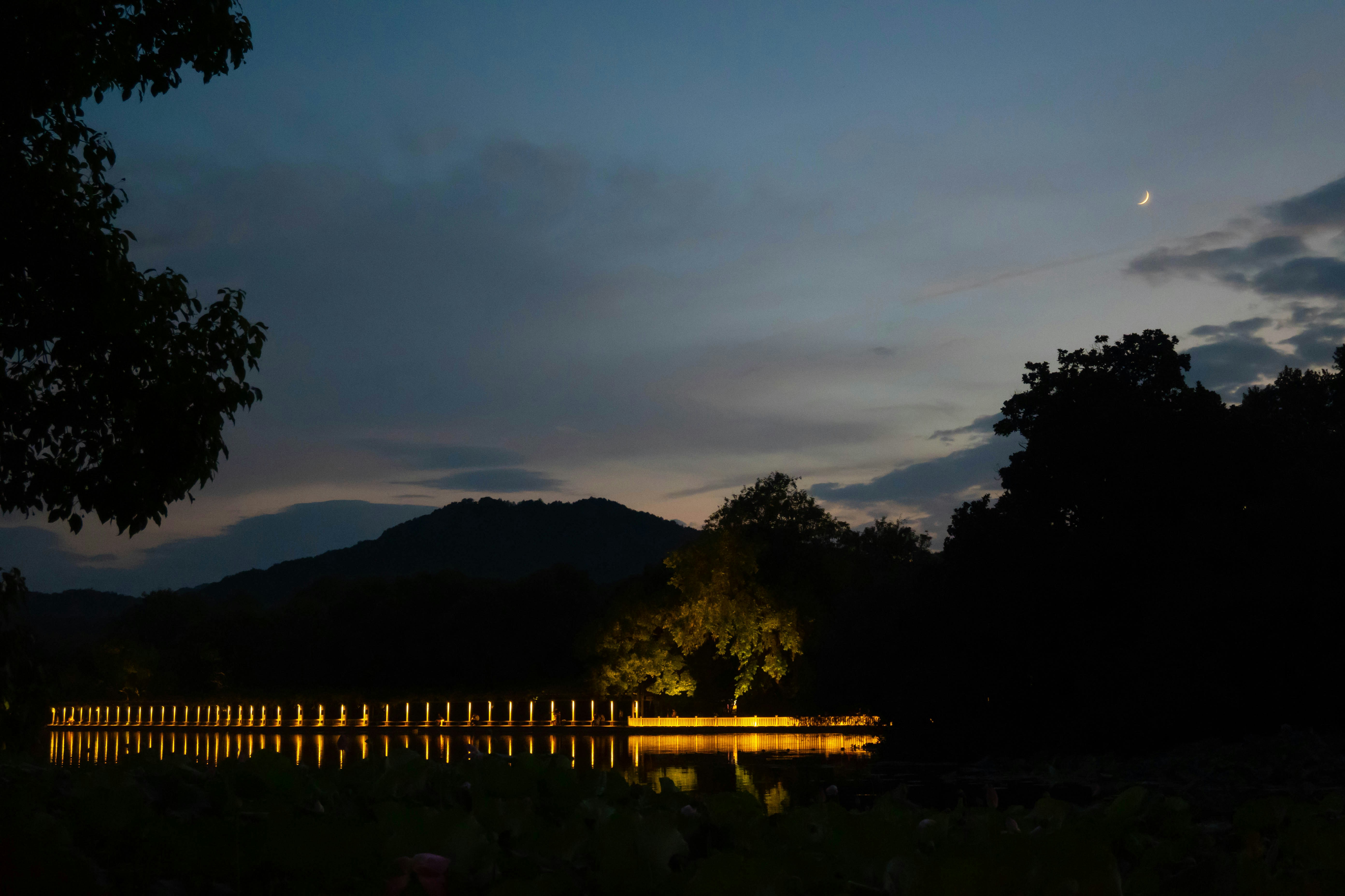 Moonlit Bridge Echoes: Gentle Ripples of Light on a Dark Lake