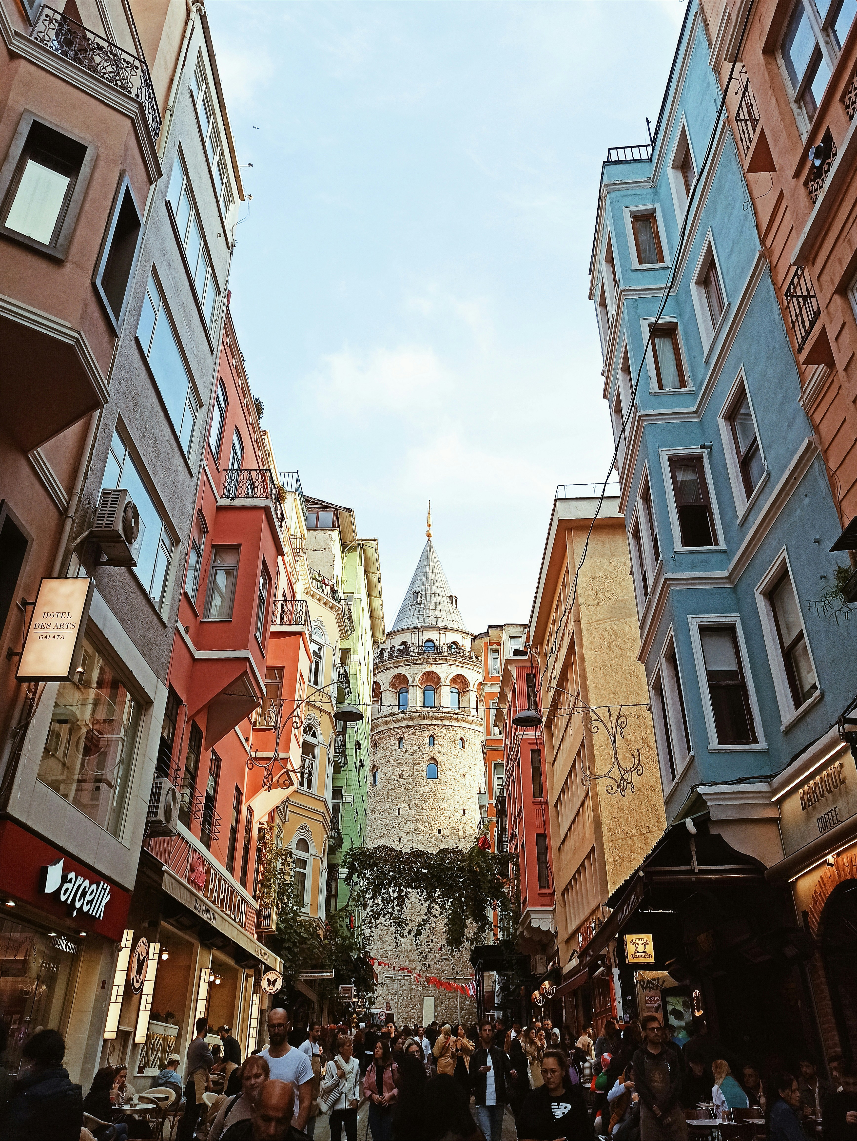 Pastel Lanes to the Galata Tower: A Busy Istanbul Street