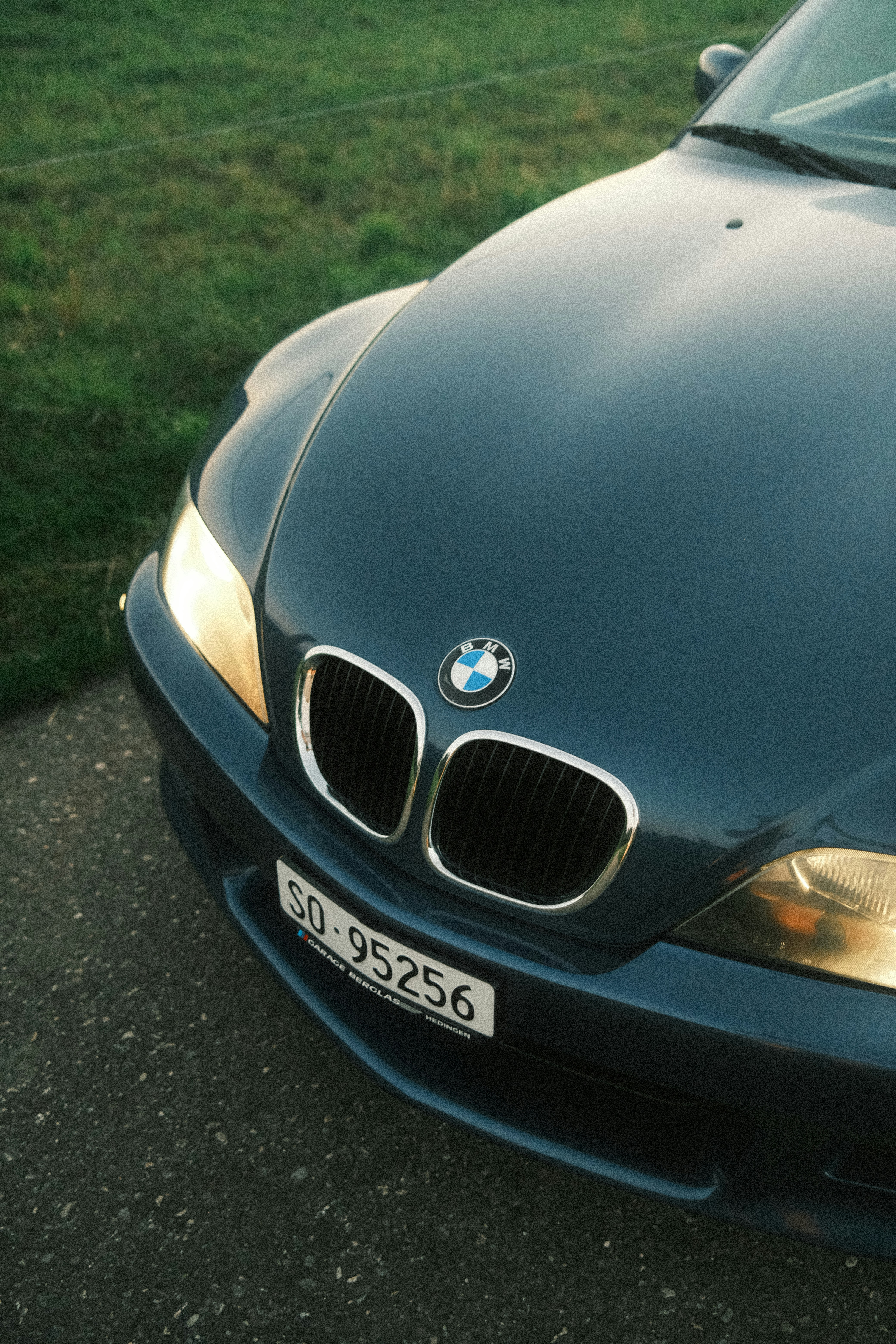 Blue Frontline: Low-Angle Portrait of BMW Kidney Grilles