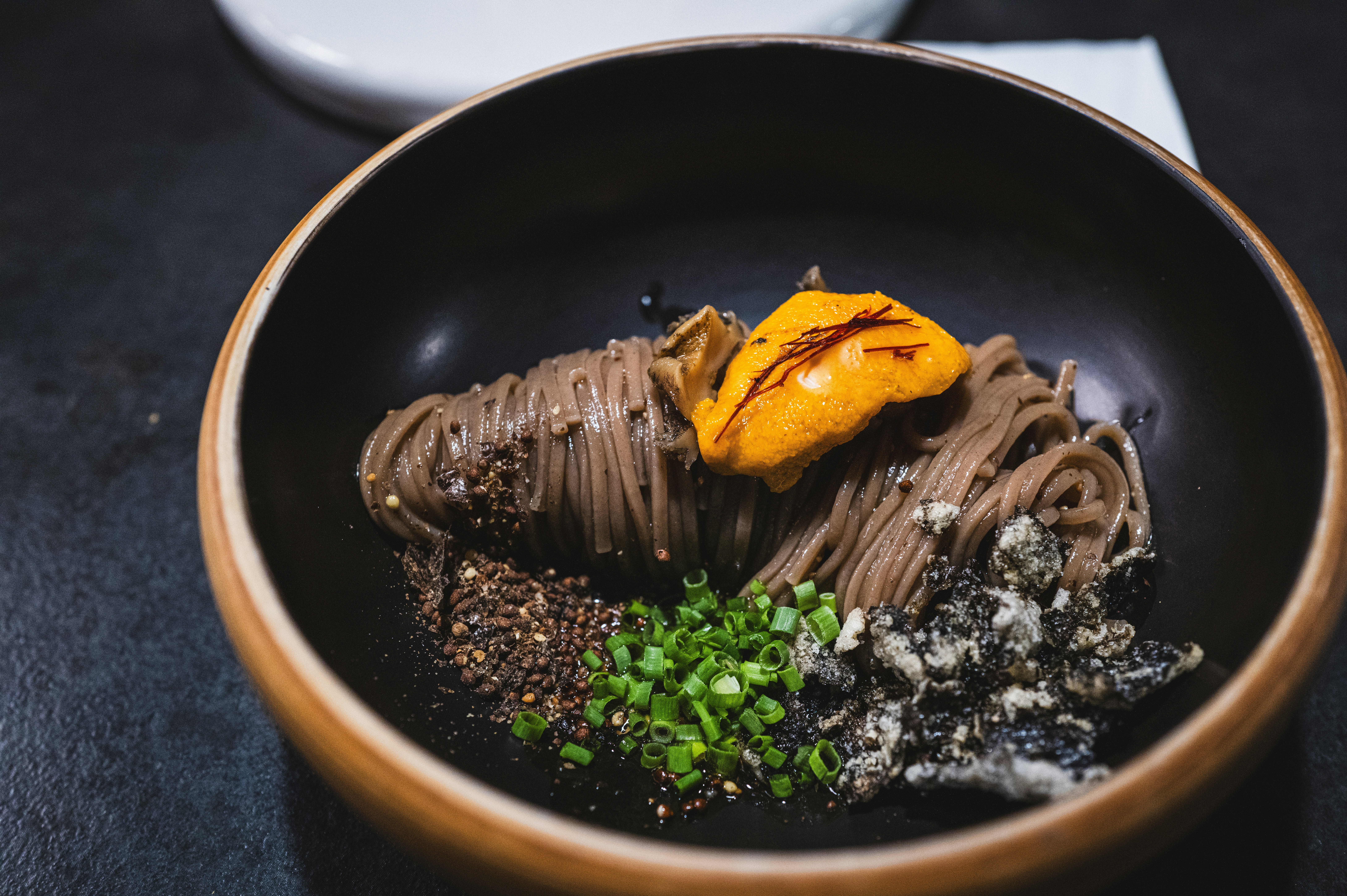 Uni Crowned Soba in a Midnight Bowl