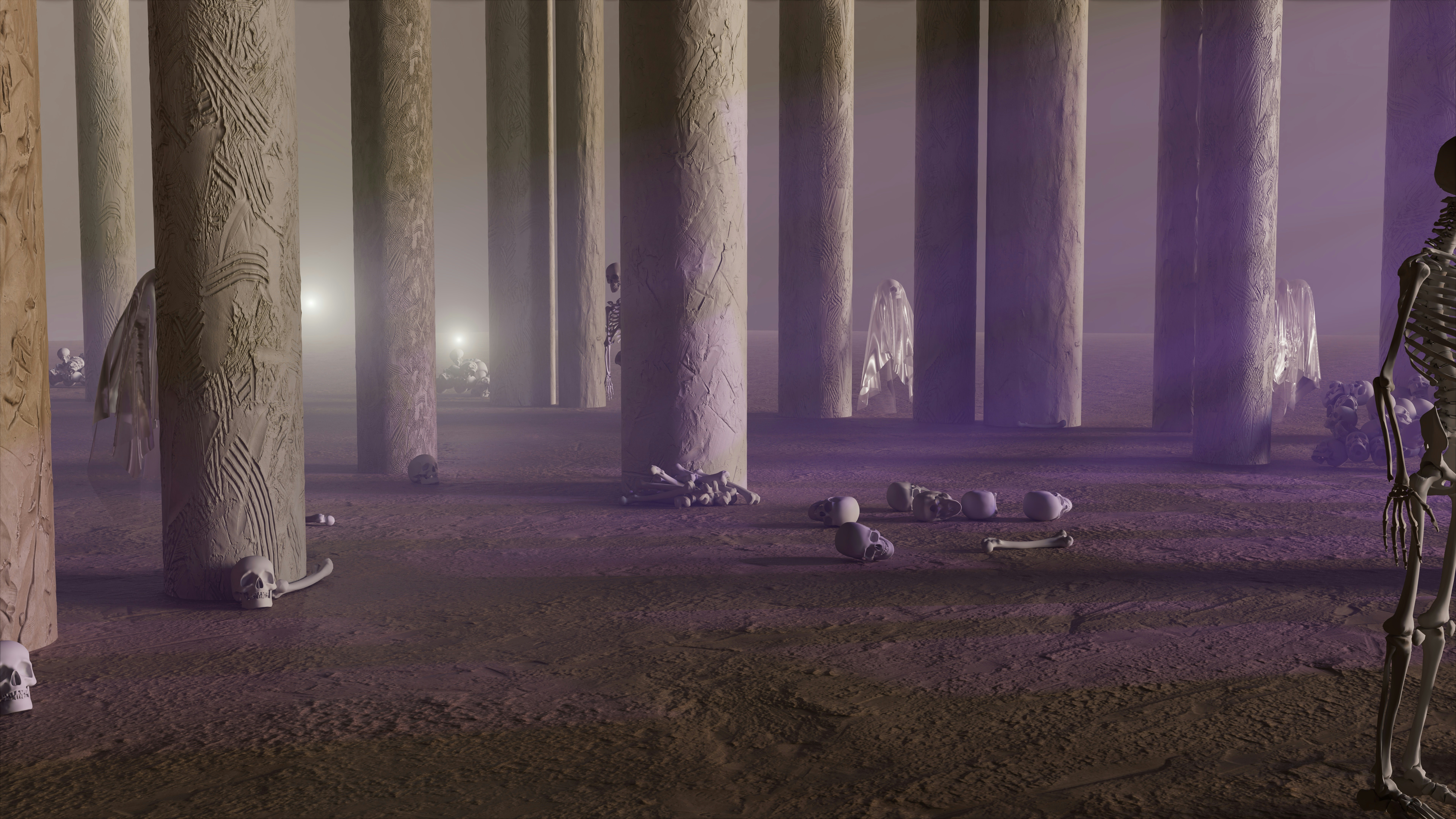 A skeleton standing in a room with columns photo – Free Walsingham ...