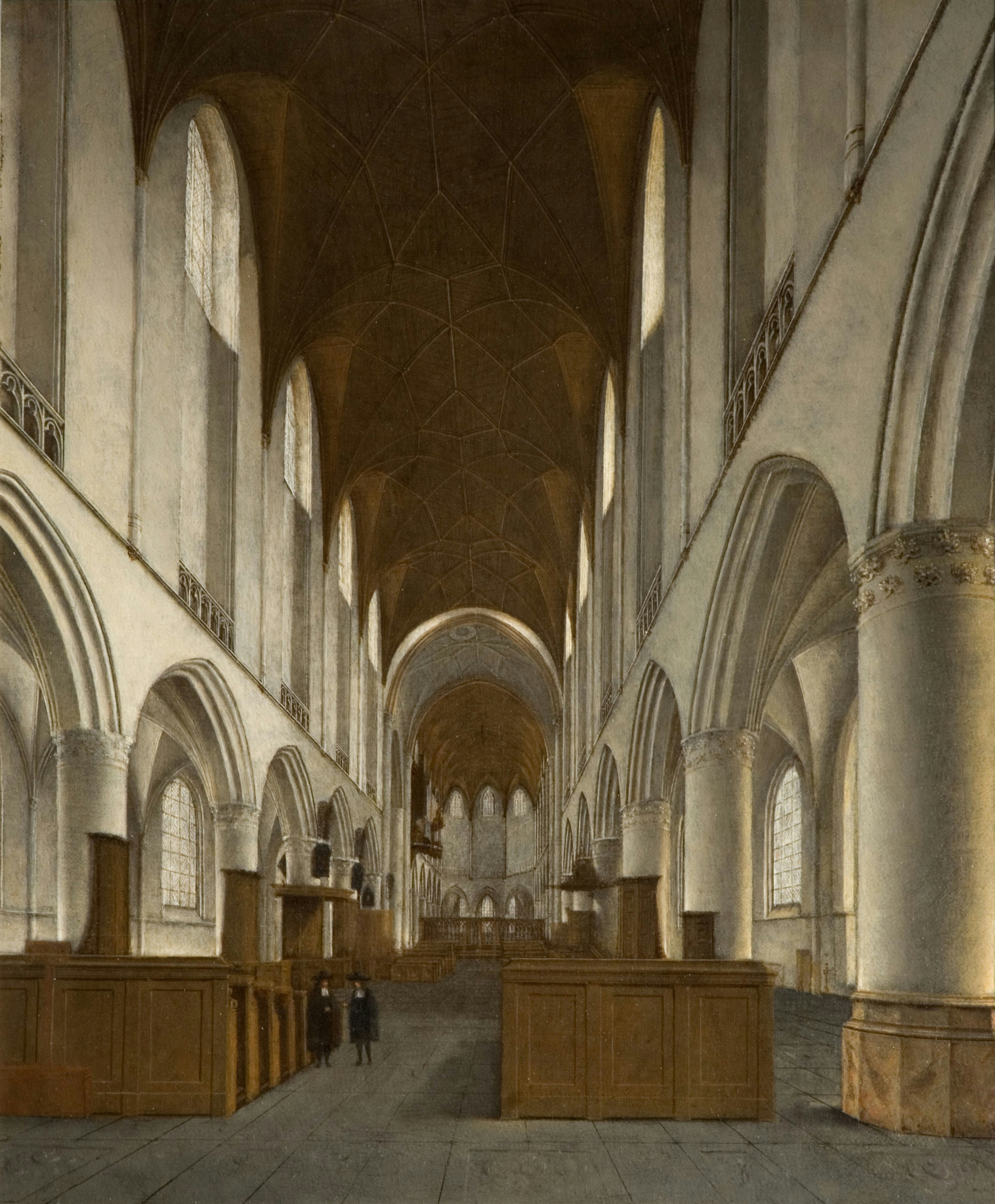 A painting of a large cathedral with pews photo – Free Archival Image ...