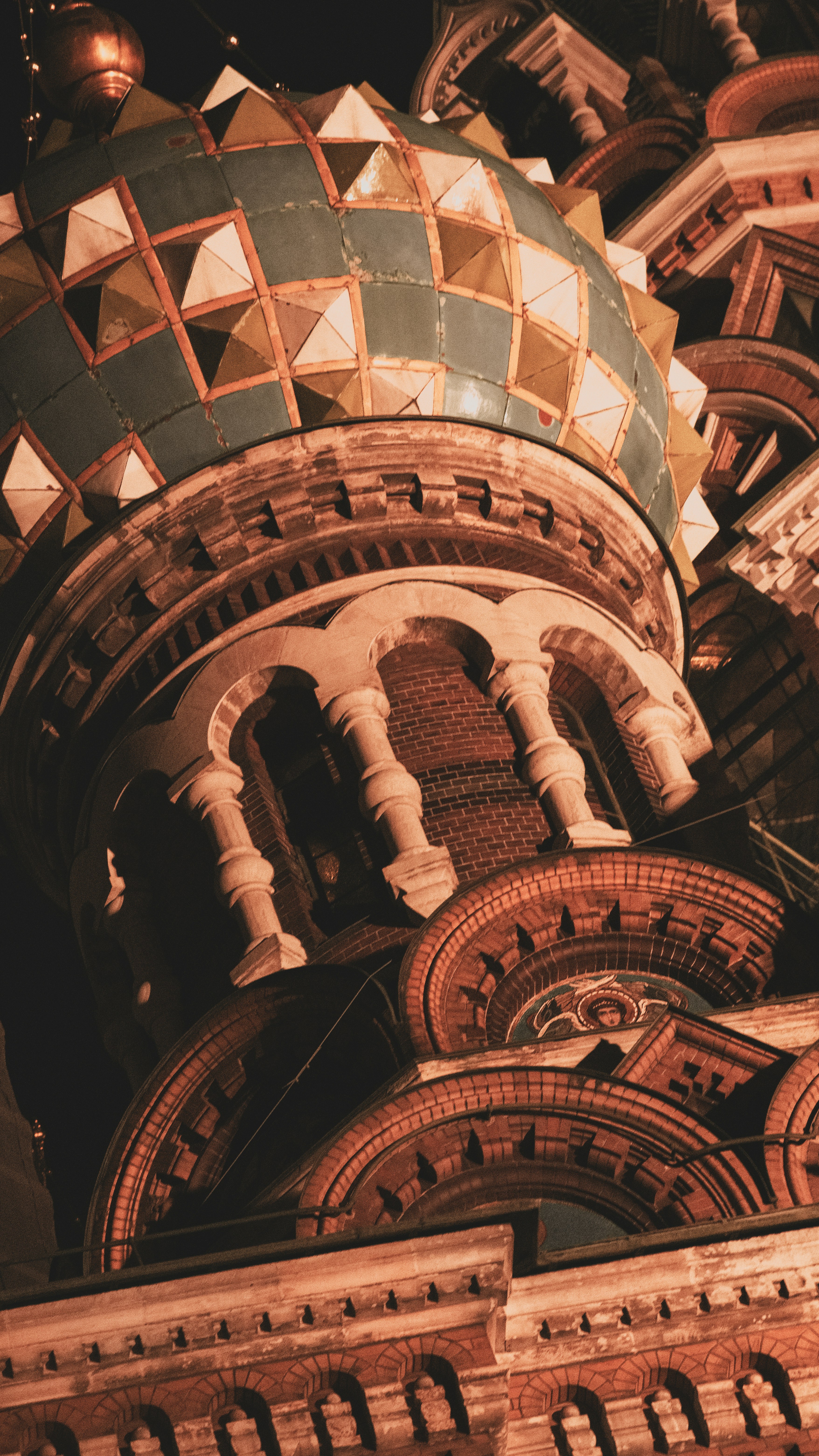 Crown of Tiles: Night Close-Up on a Cathedral Dome