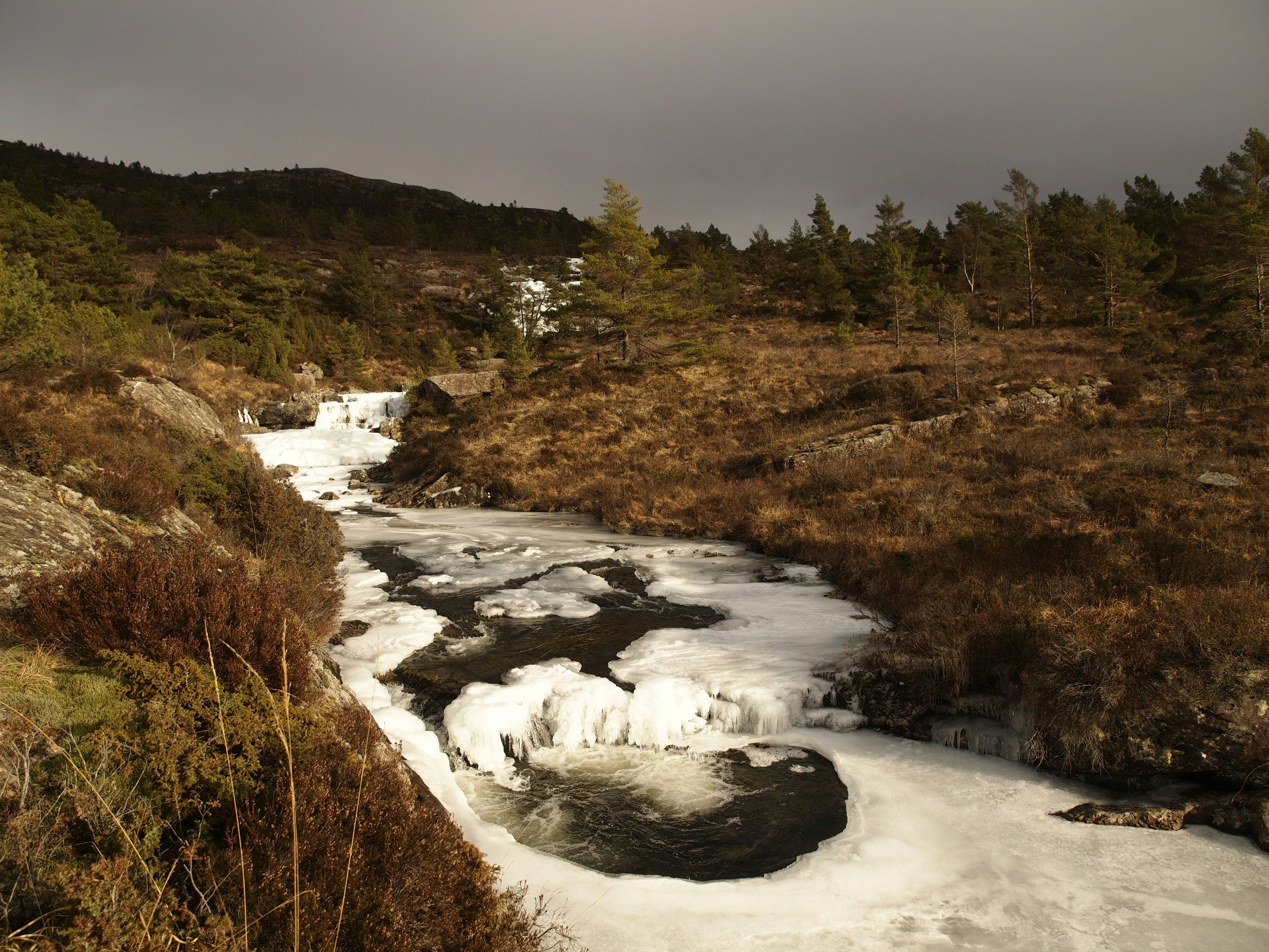 Frozen Ribbon Winding Through Nordic Moorland