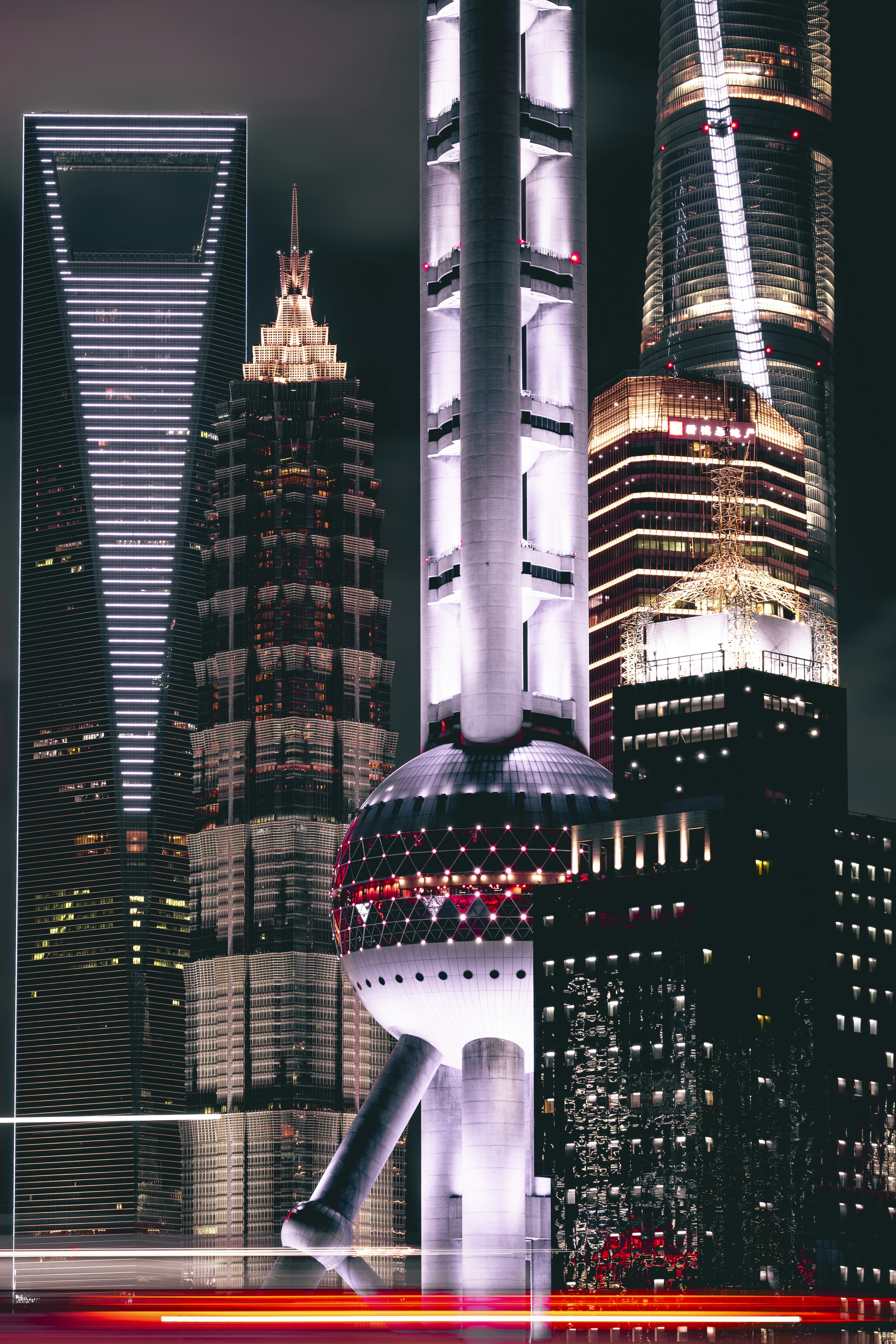 Pudong Nightscape: Neon Glass and a Luminous Orb