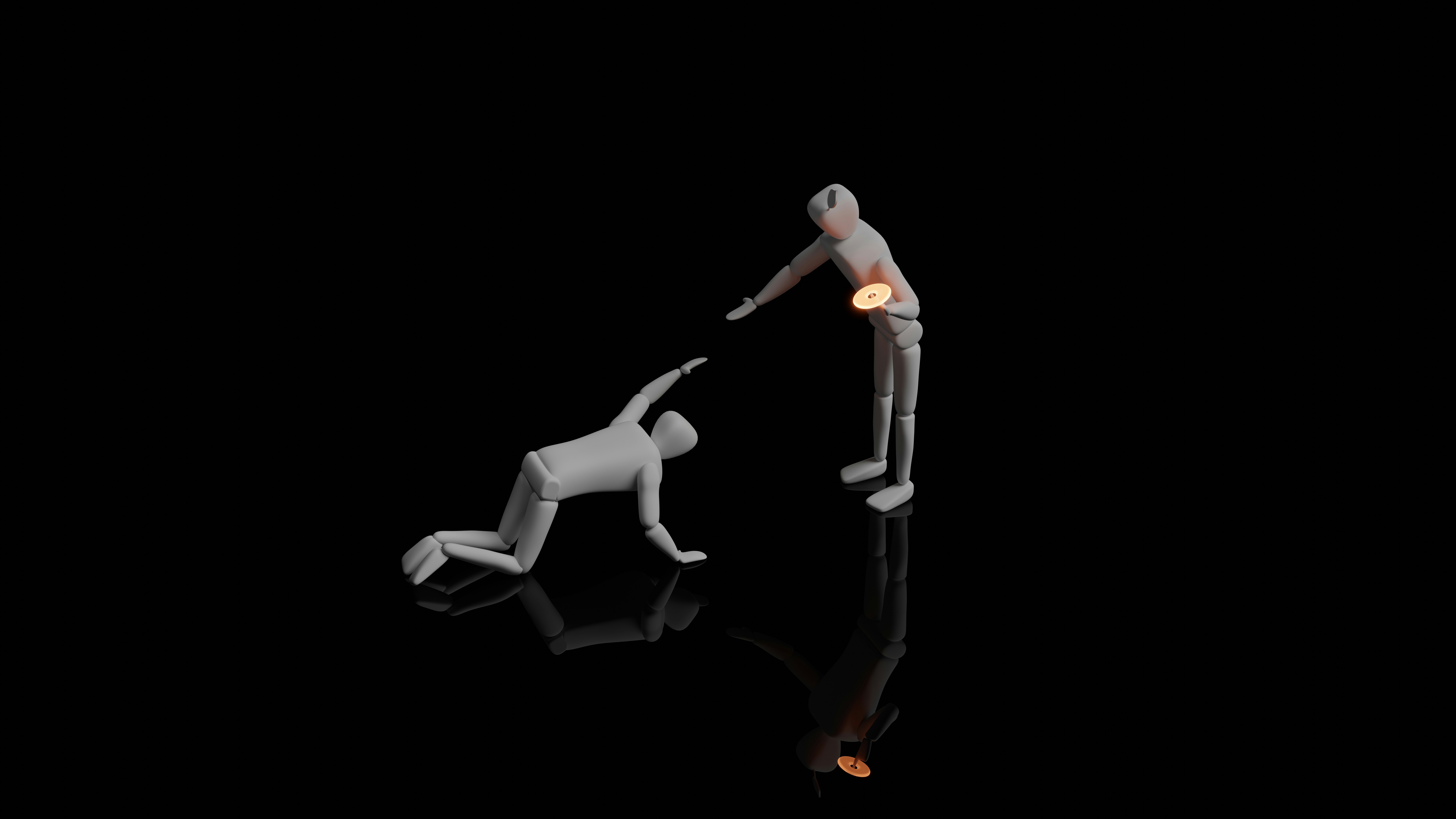 A person standing next to another person on a black surface photo ...