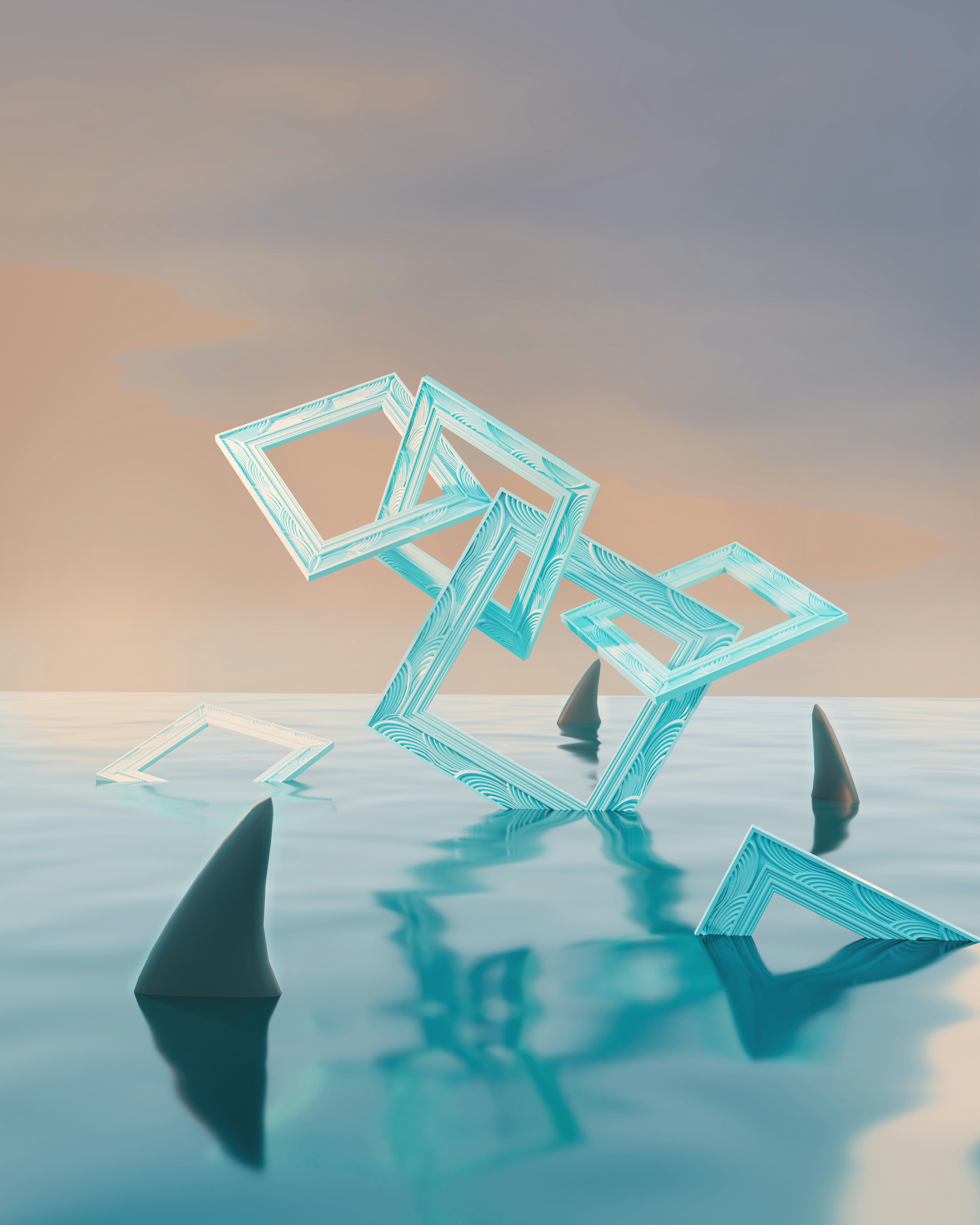 A group of shark fin floating on top of a body of water photo – Free ...