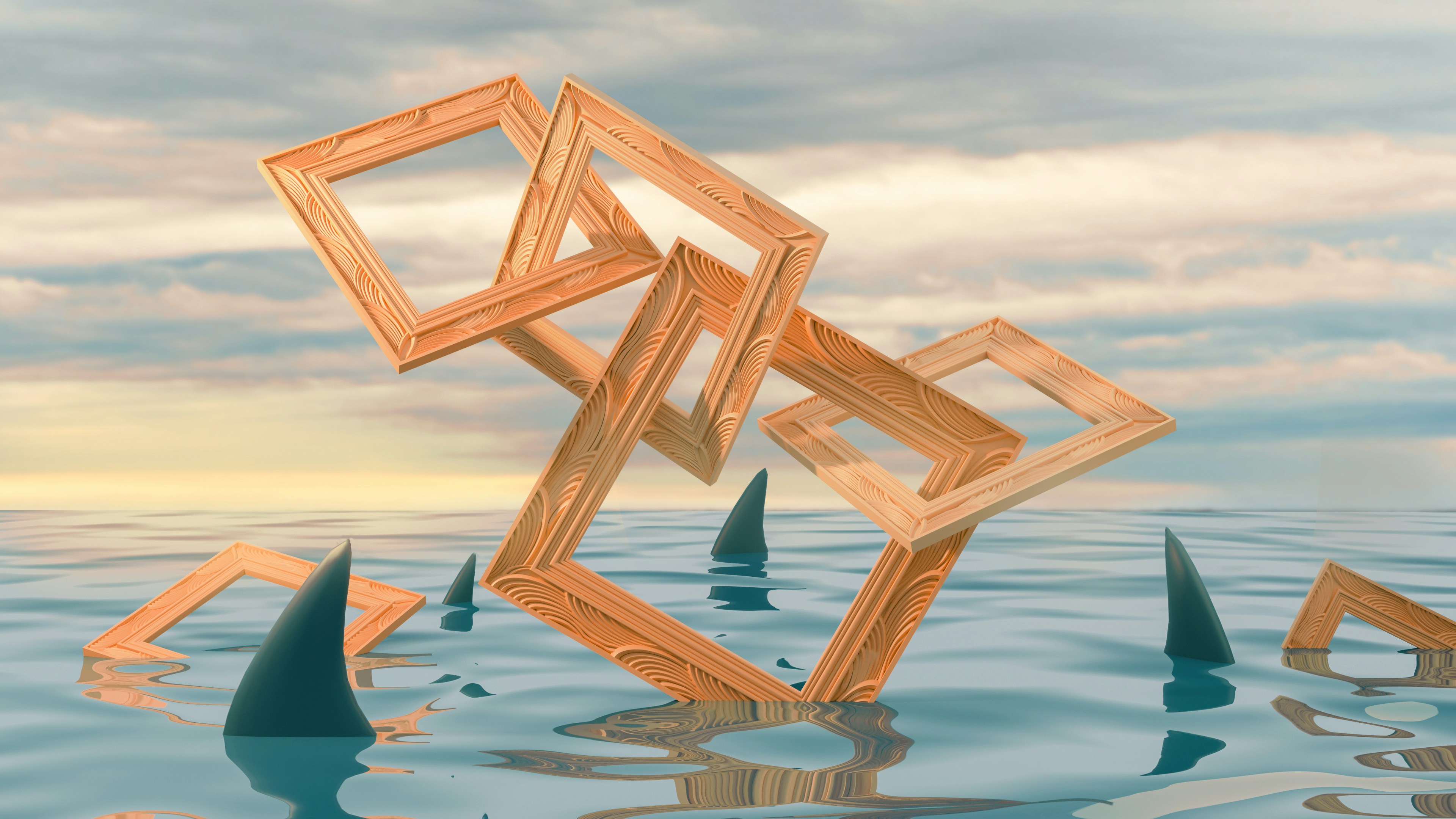 A group of wooden objects floating in the water photo – Free Art Image ...