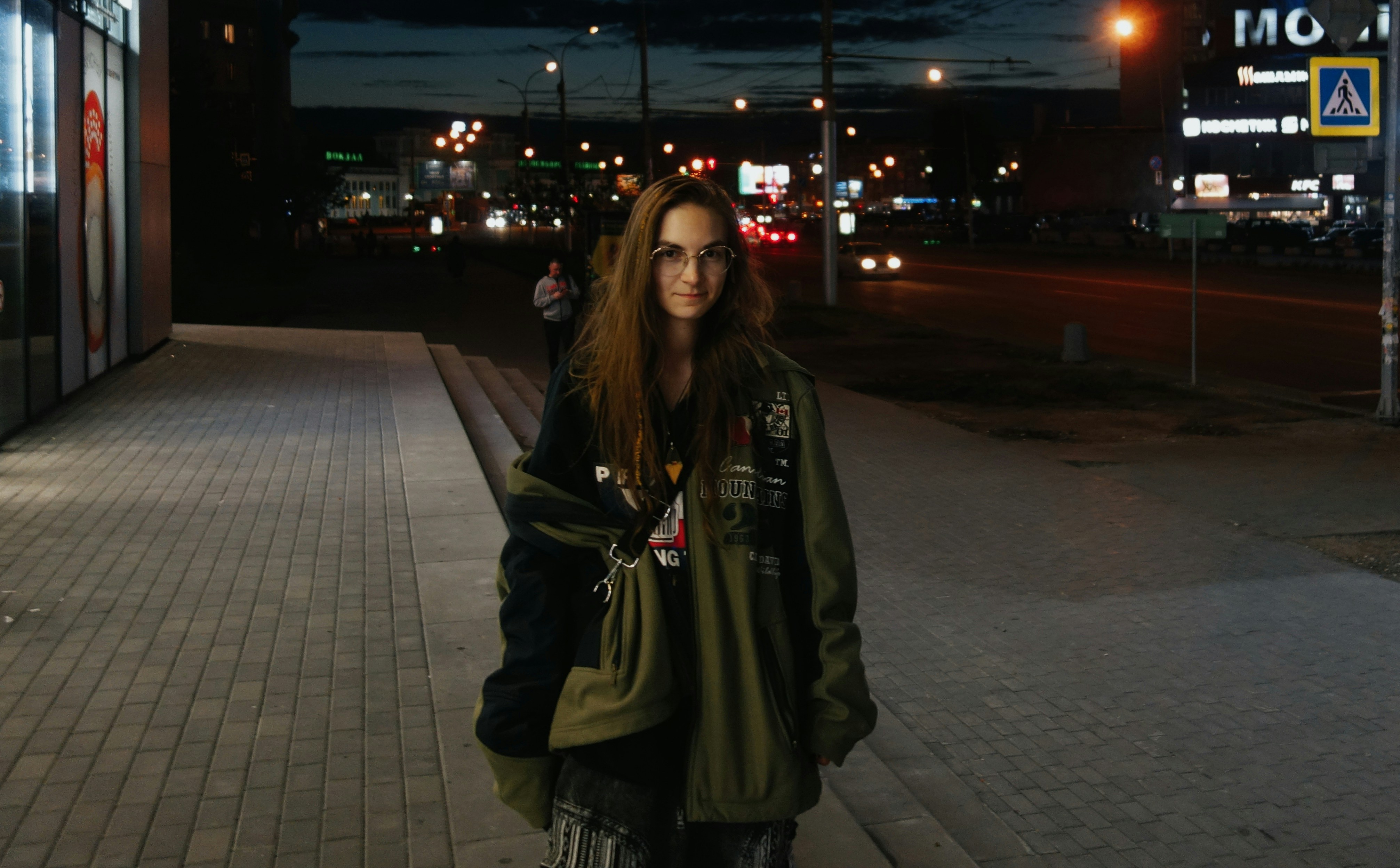 Night-Washed Portrait on a Quiet City Walk