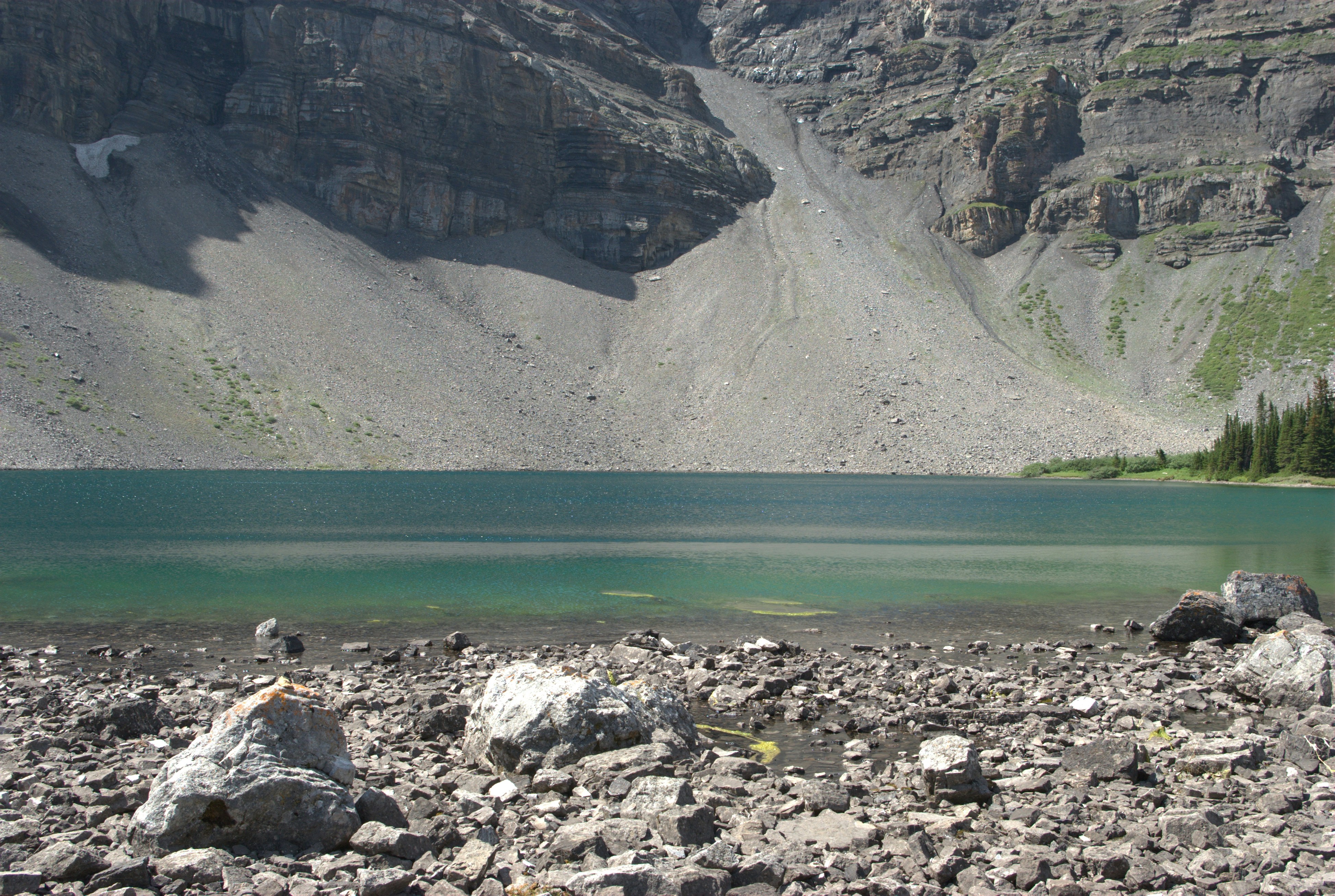 Glacial Lake at the Foot of a Steep Alpine Barricade