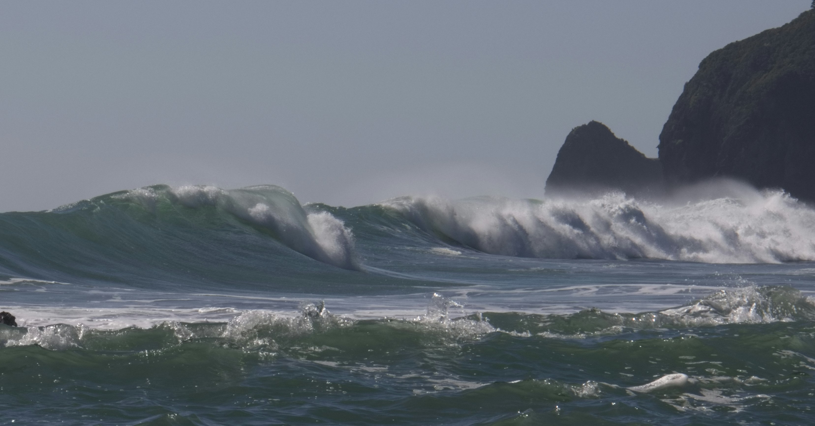 Green Crest Breaks Against a Shadowed Headland