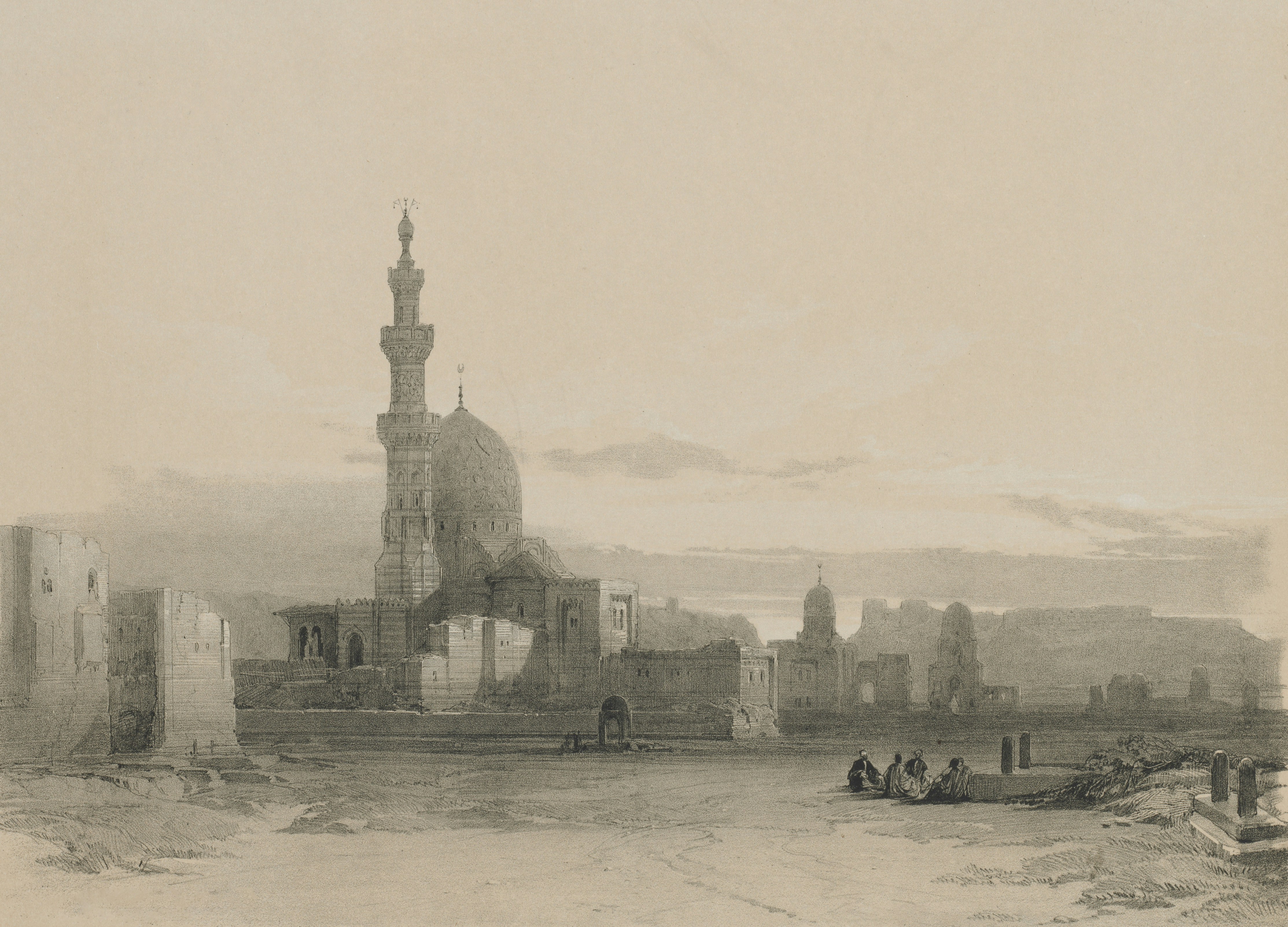 A drawing of a large building with a tower photo – Free Tombs of the ...