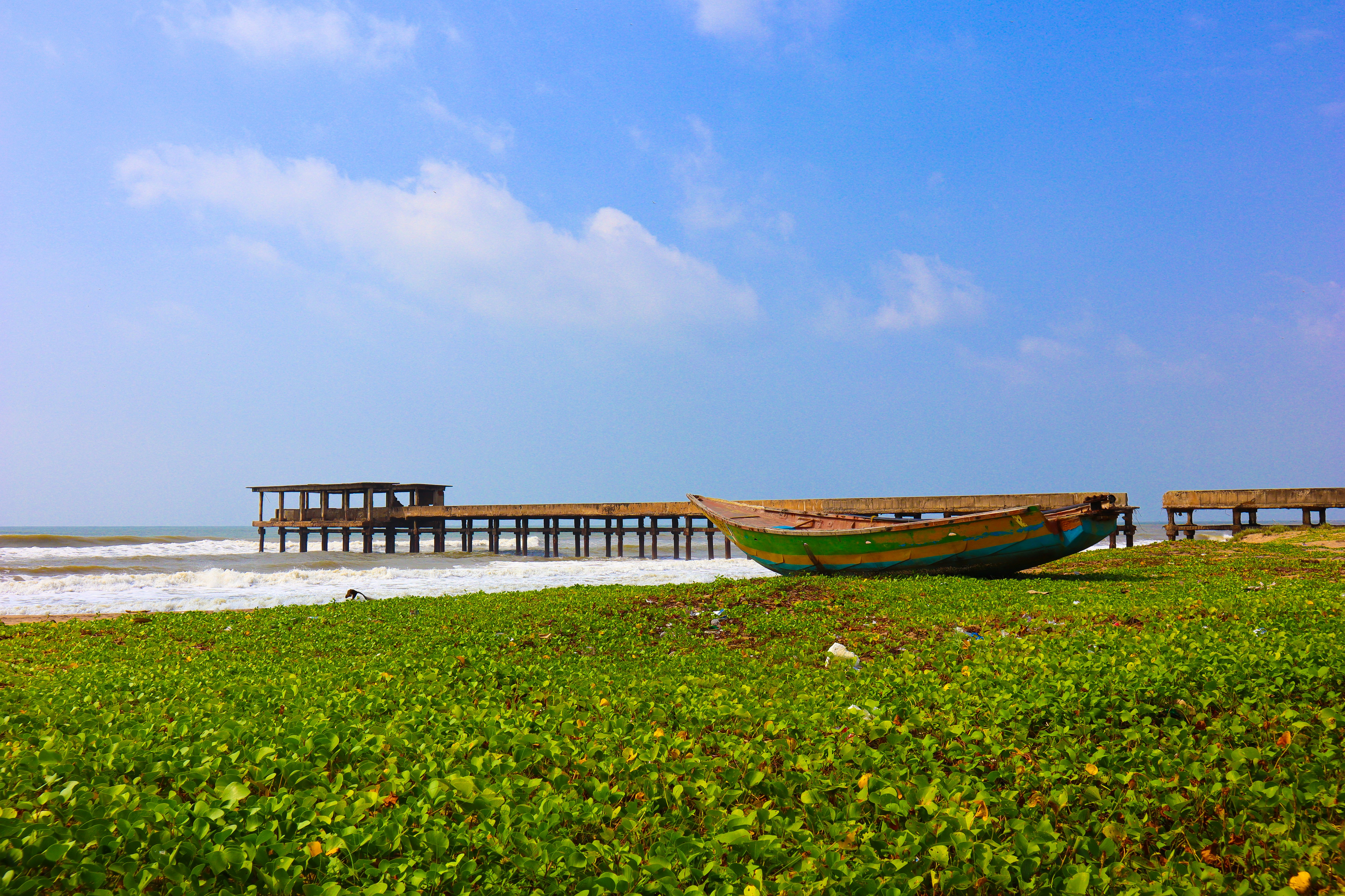 A boat sitting on top of a lush green field photo – Free Addaripeta ...