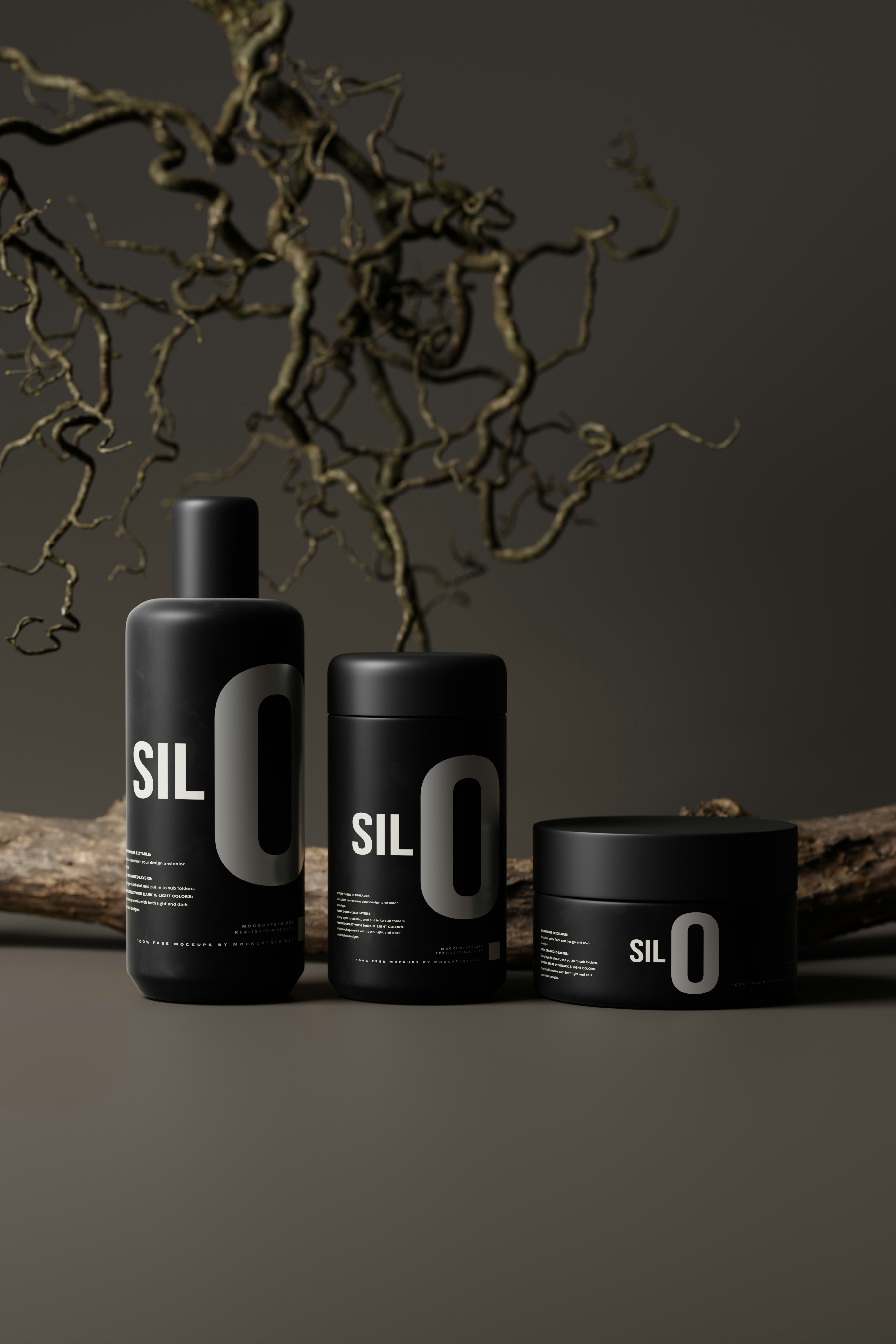 Three bottles of silo sit next to a branch photo – Free Cosmetics Image ...