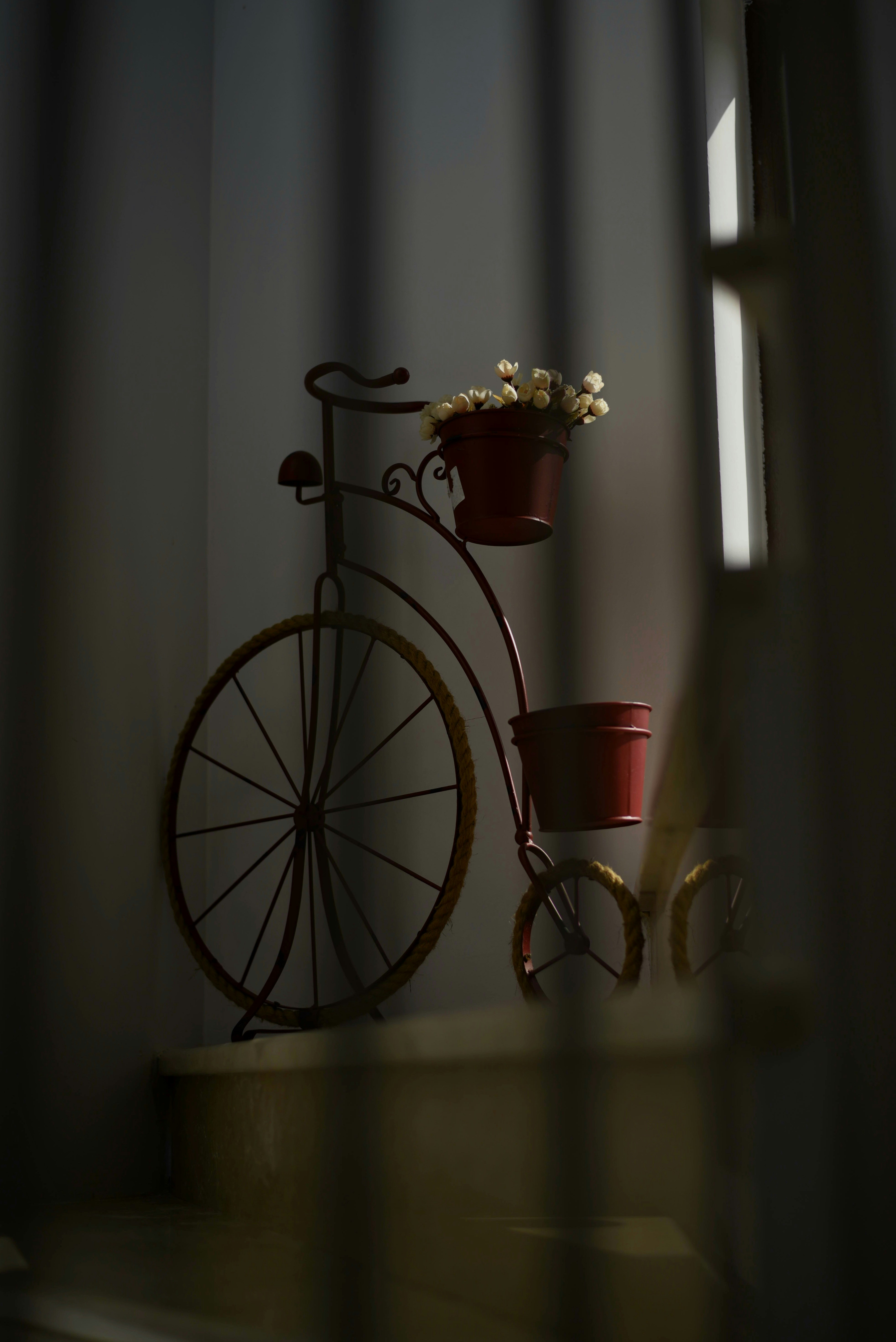 Vintage Wheelbarrow of Blooms: A Quiet Corner in Dim Light