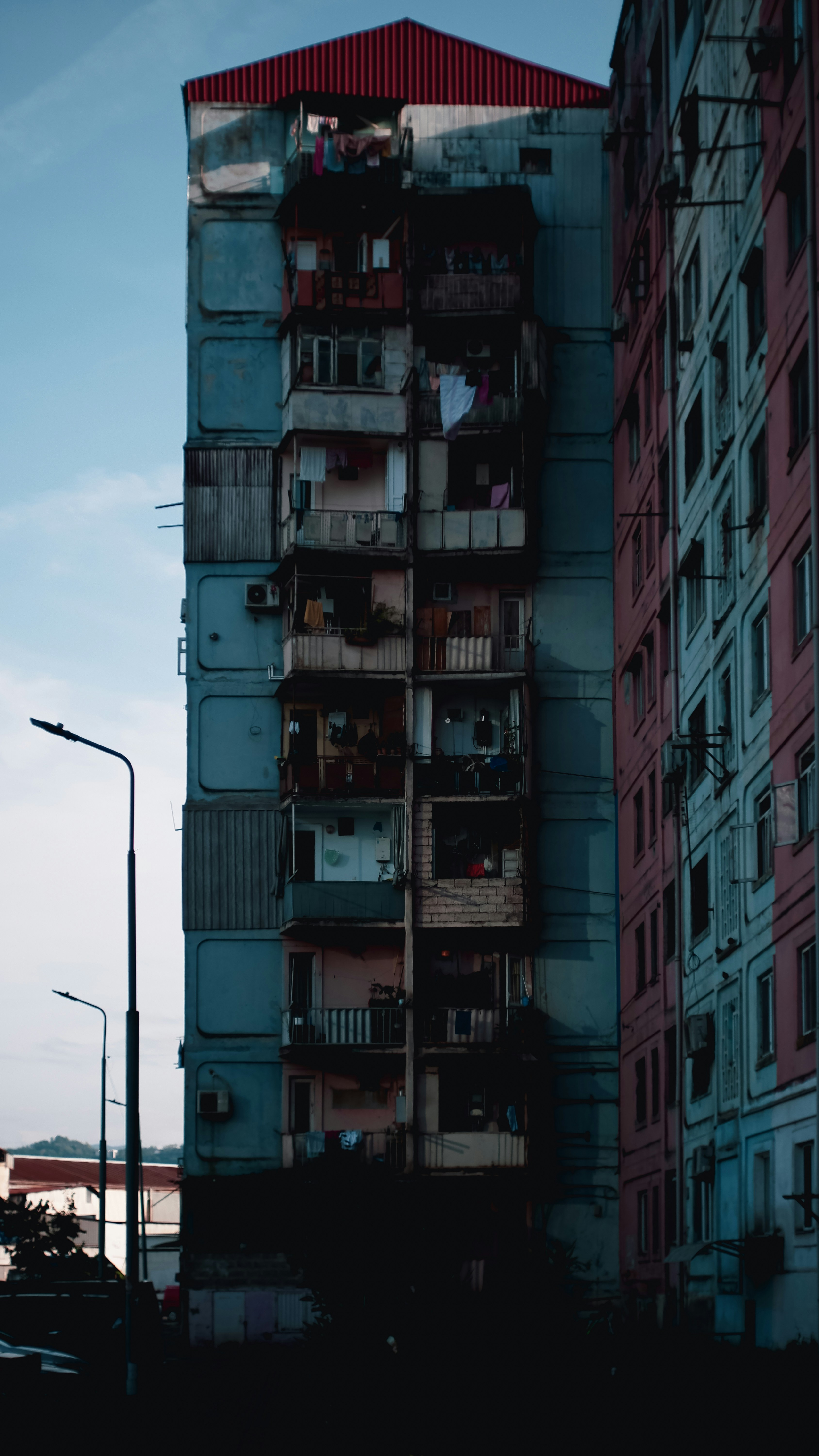 Balcony Towers in Dusk: A Concrete Facade's Quiet Rhythm