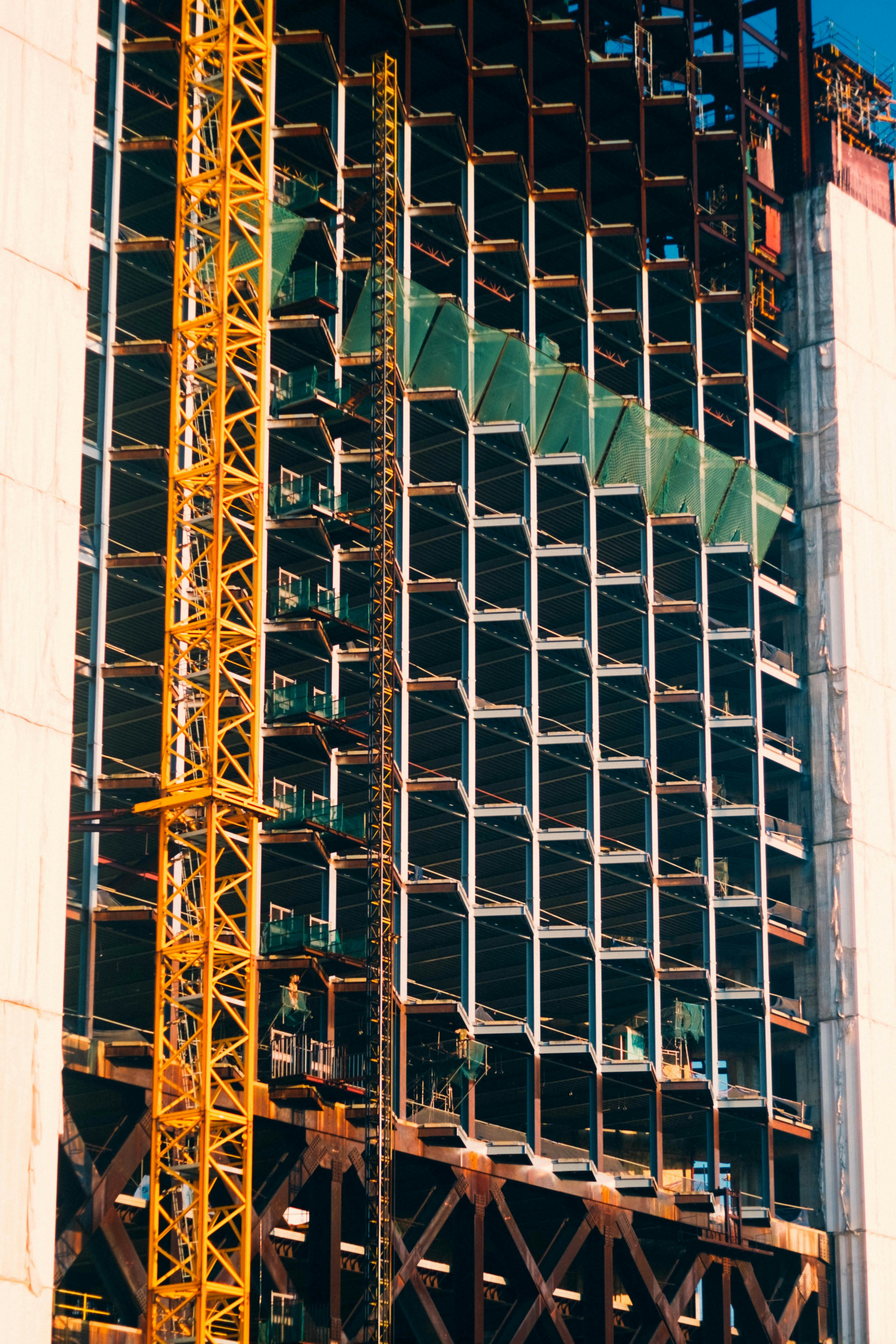 Crane Lattice and Glass Grid: Skeleton of a Tower Rises