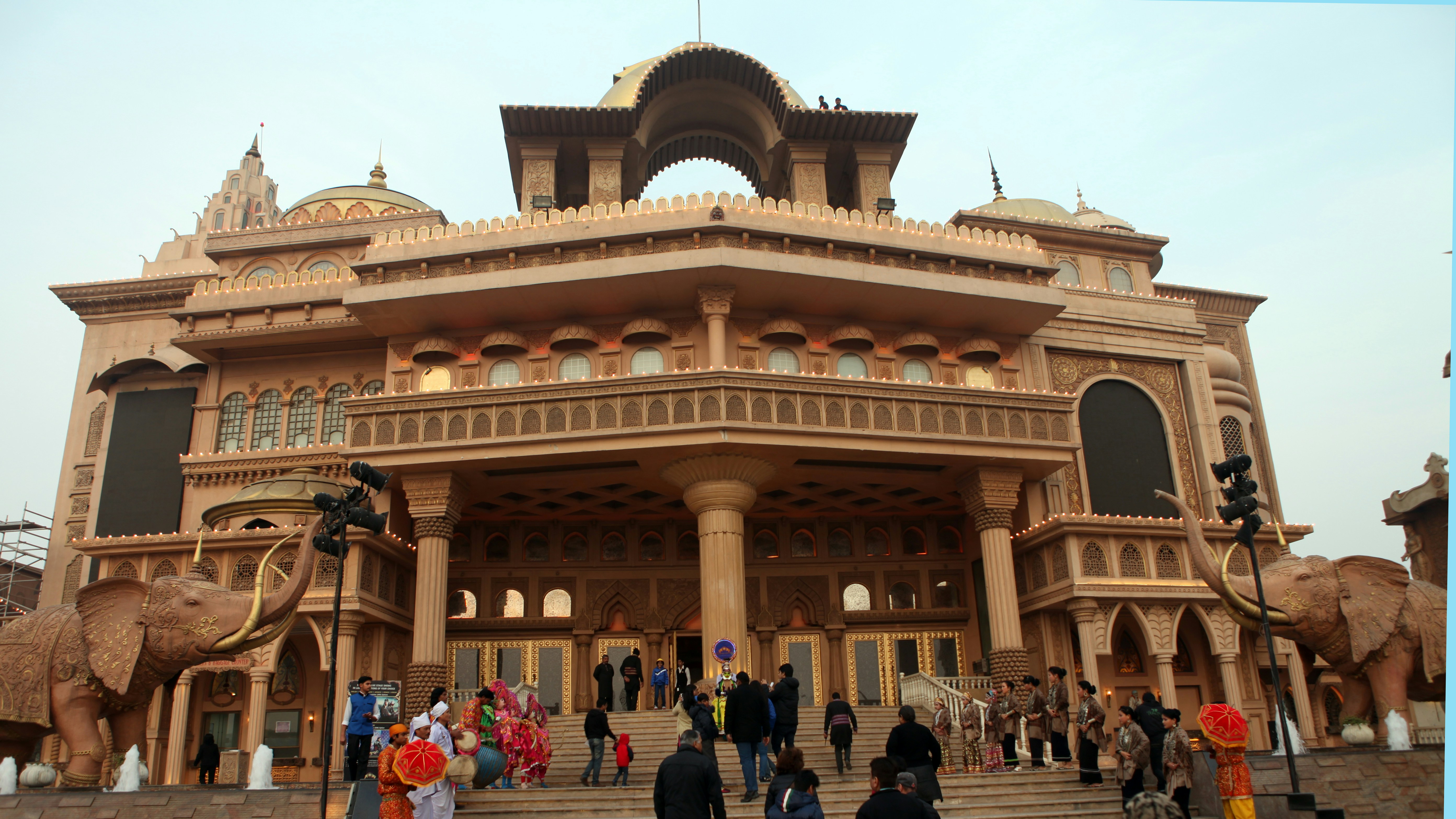 Central Portal of a Rajasthan-Style Palace Guarded by Elephant Statues
