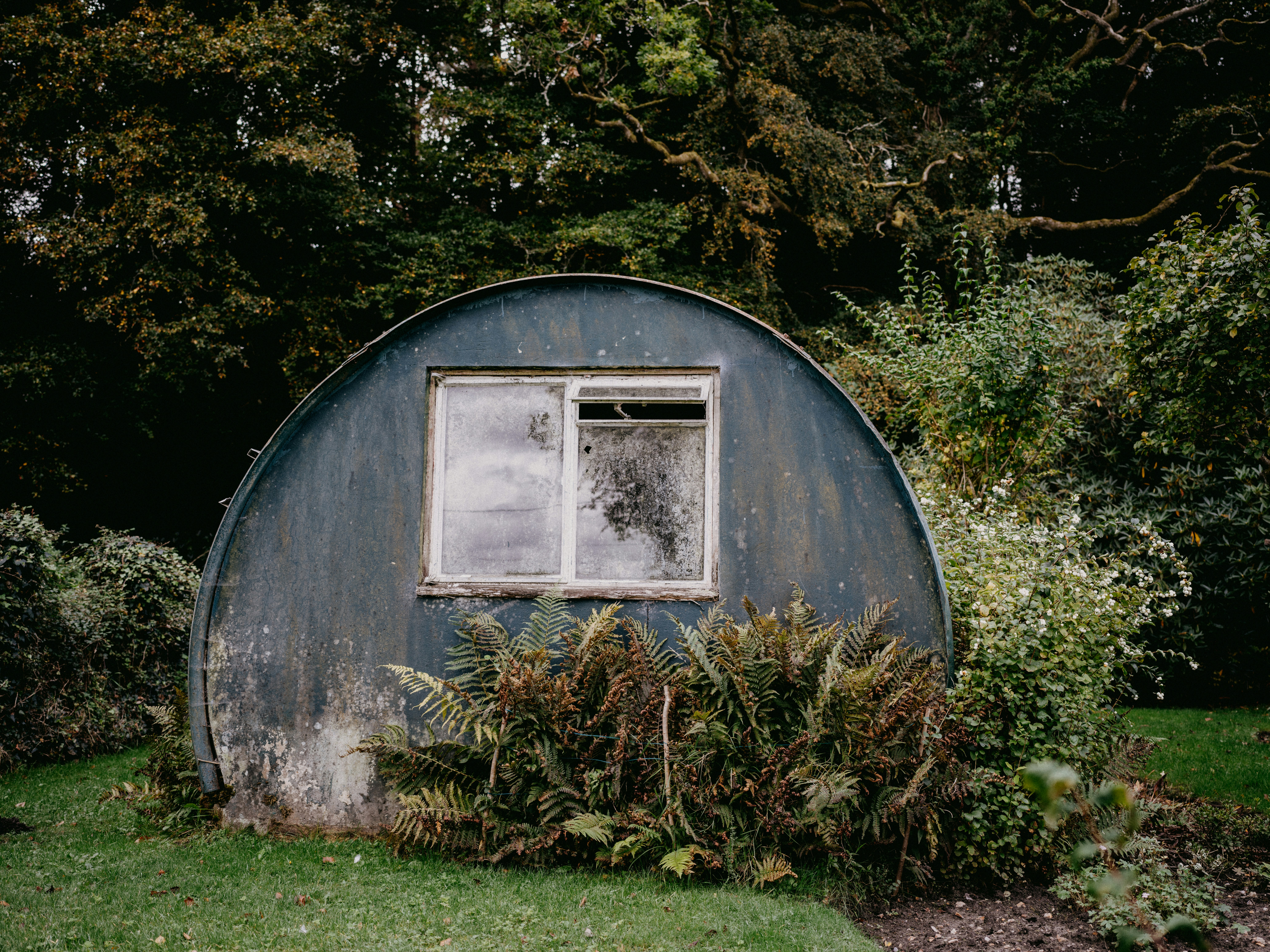 Un bâtiment rond avec une fenêtre au milieu d’un jardin photo – Photo ...