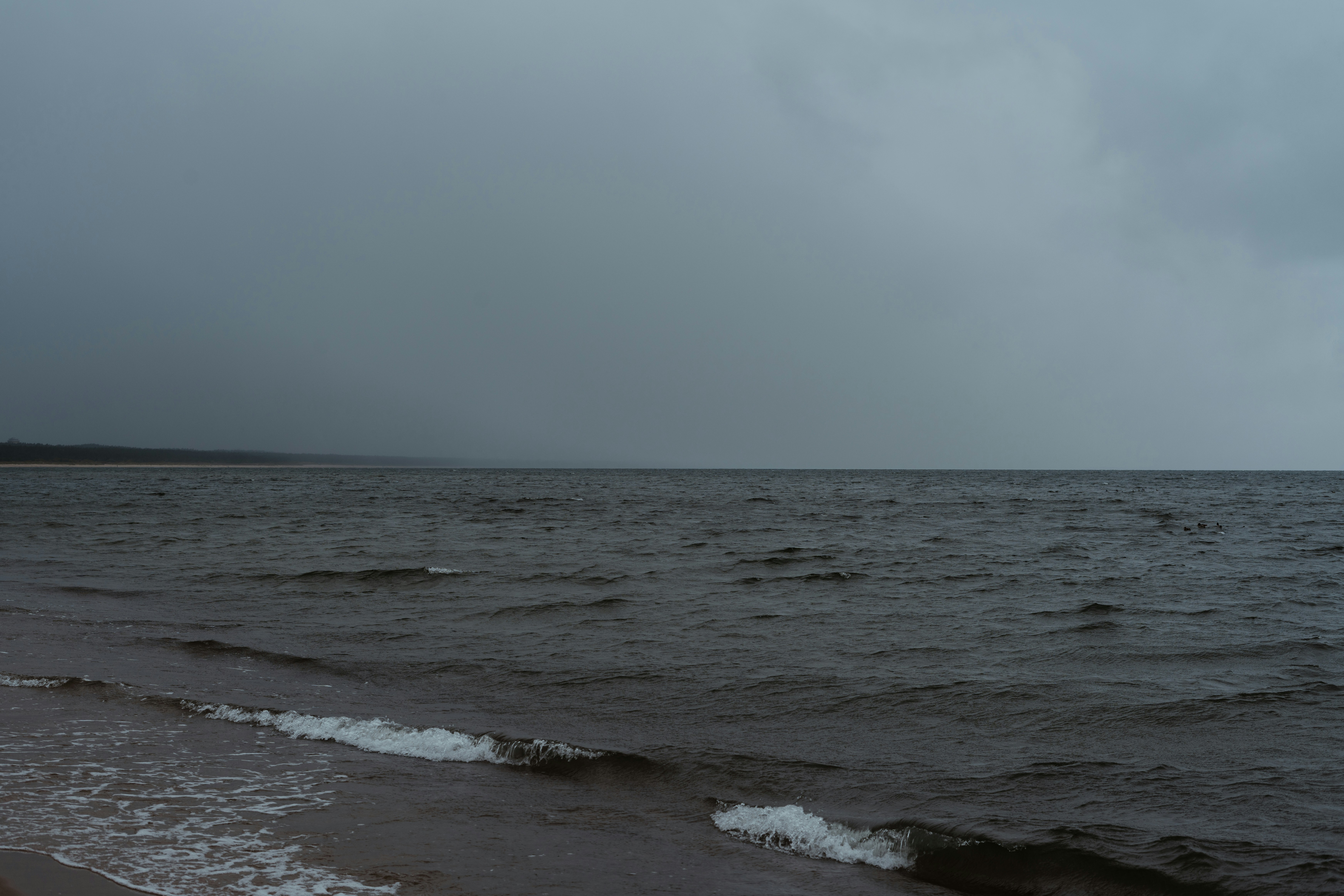 Horizon Brews a Storm: A Moody Shoreline Under Dark Skies