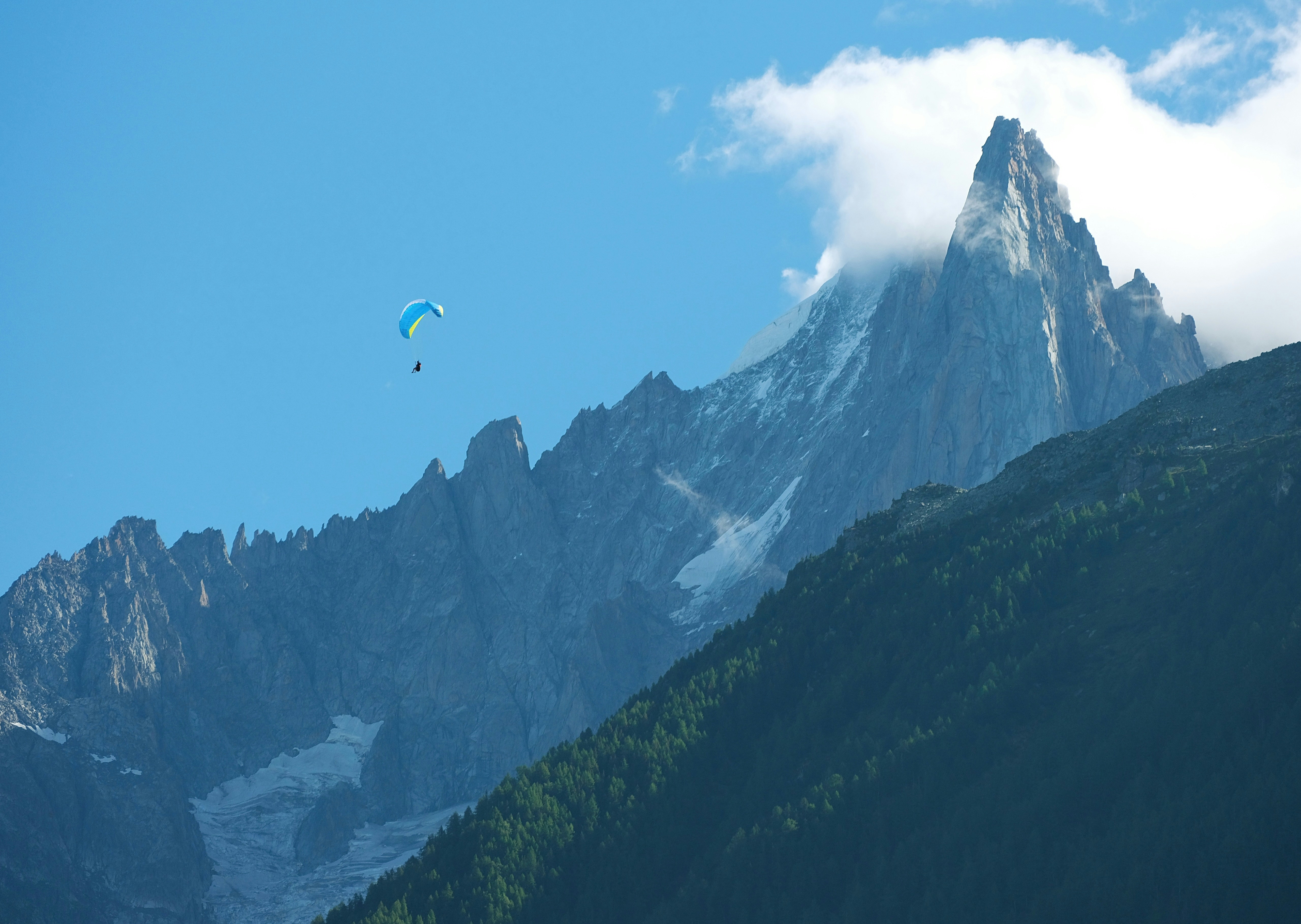 Winged Speck Over a Jagged Alpine Ridge