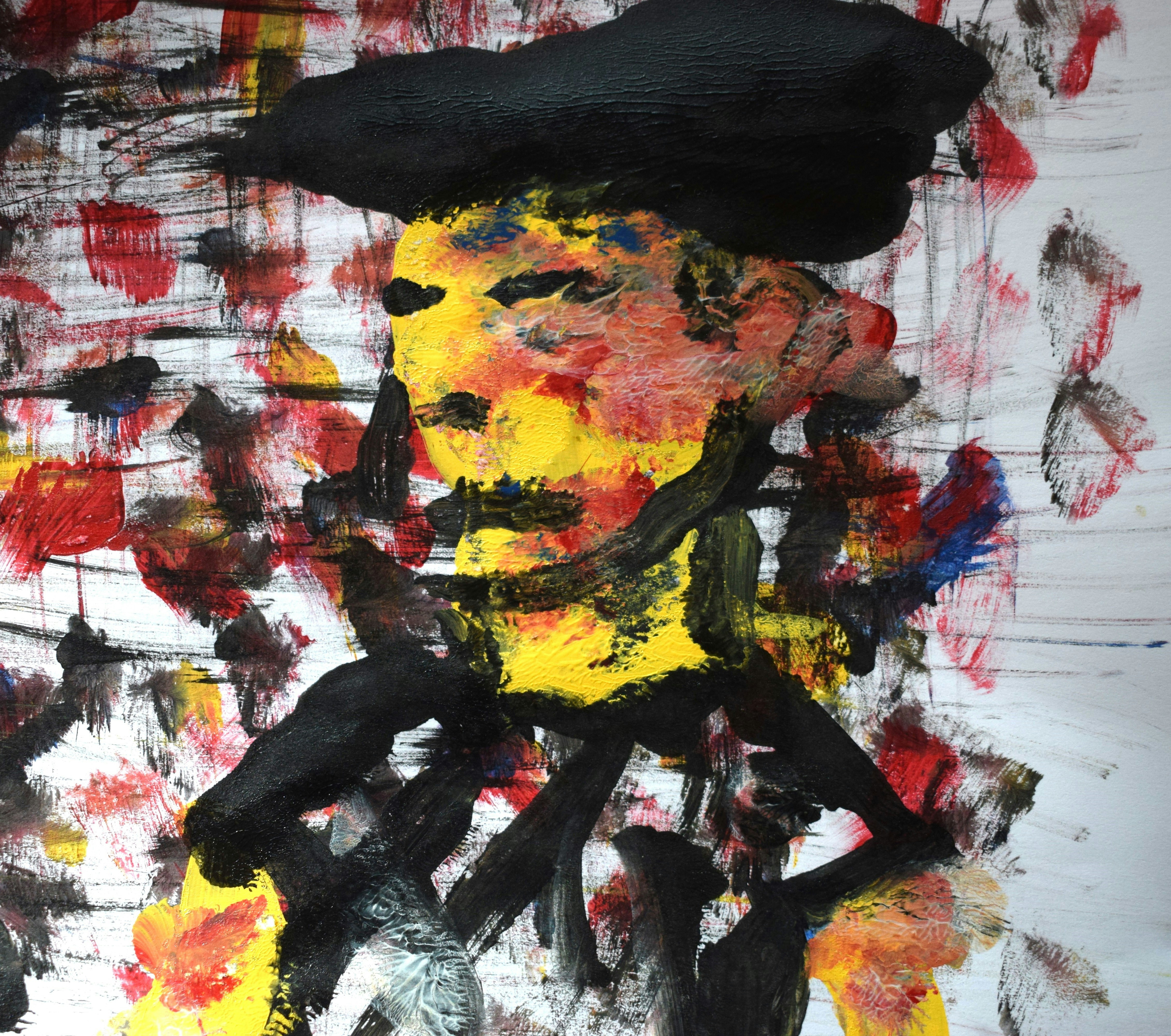 Hatted Figure Amidst a Storm of Color