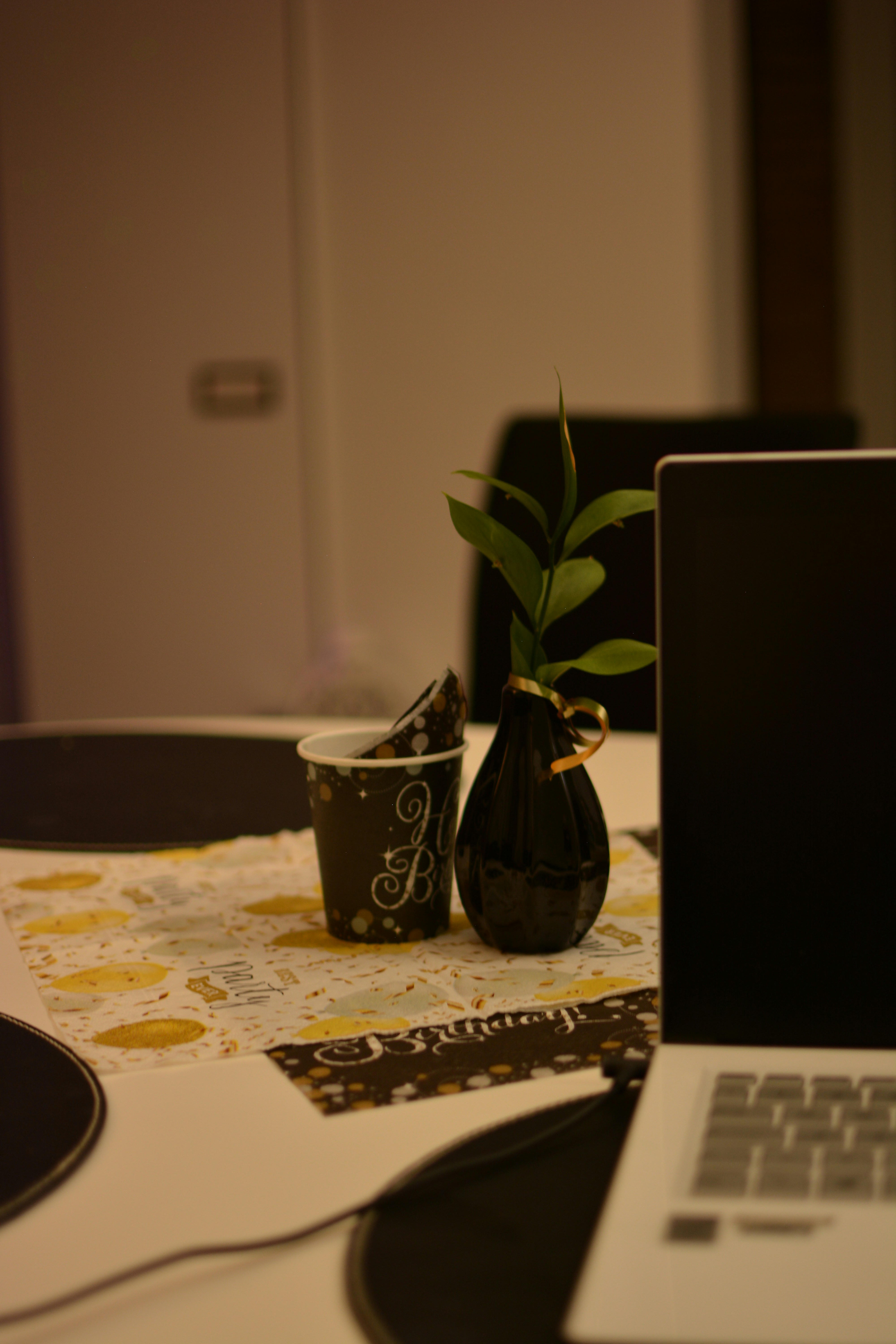 A Cozy Workspace Amidst Celebration