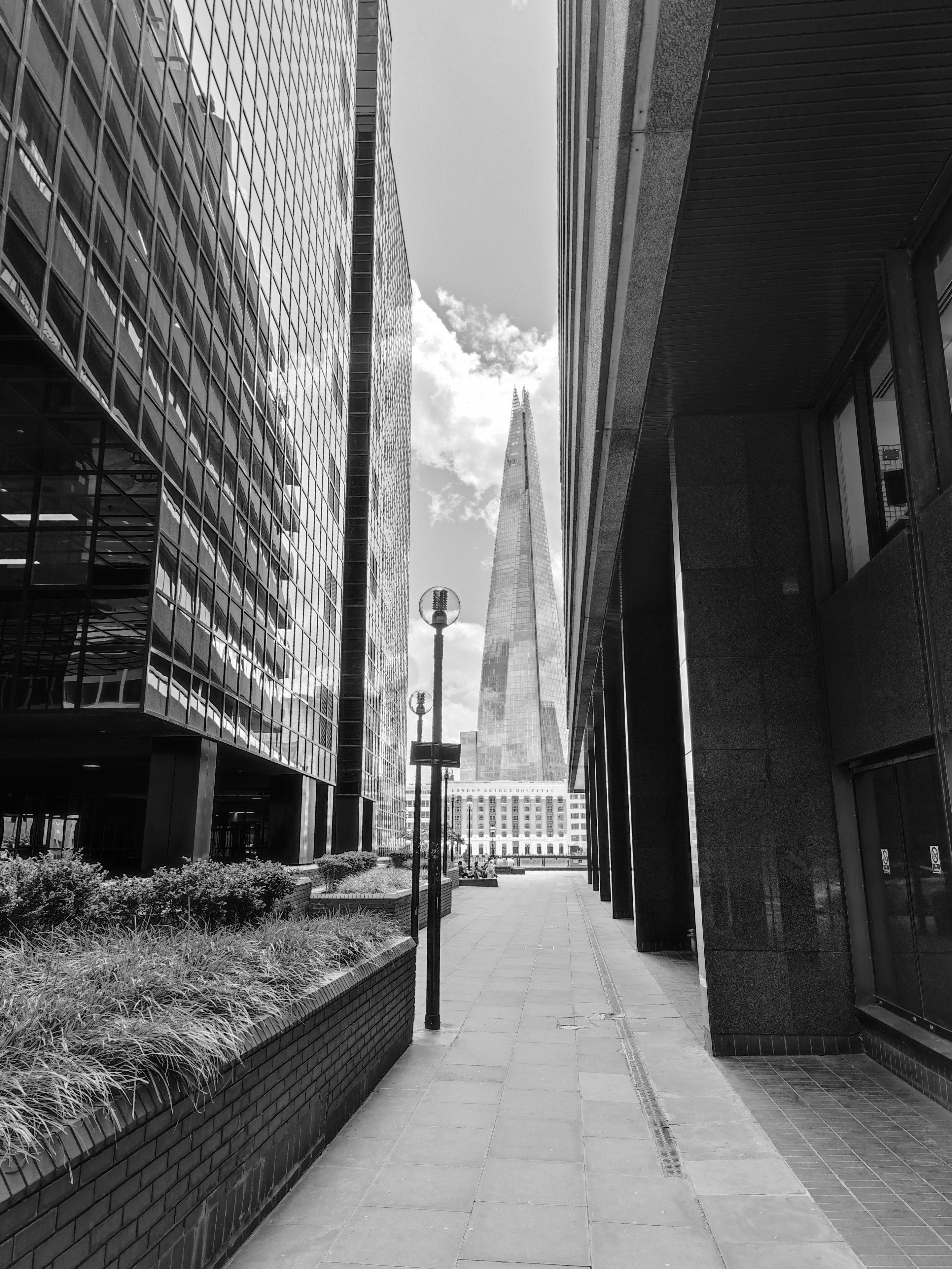 A black and white photo of the shard of the shard of the sha photo ...