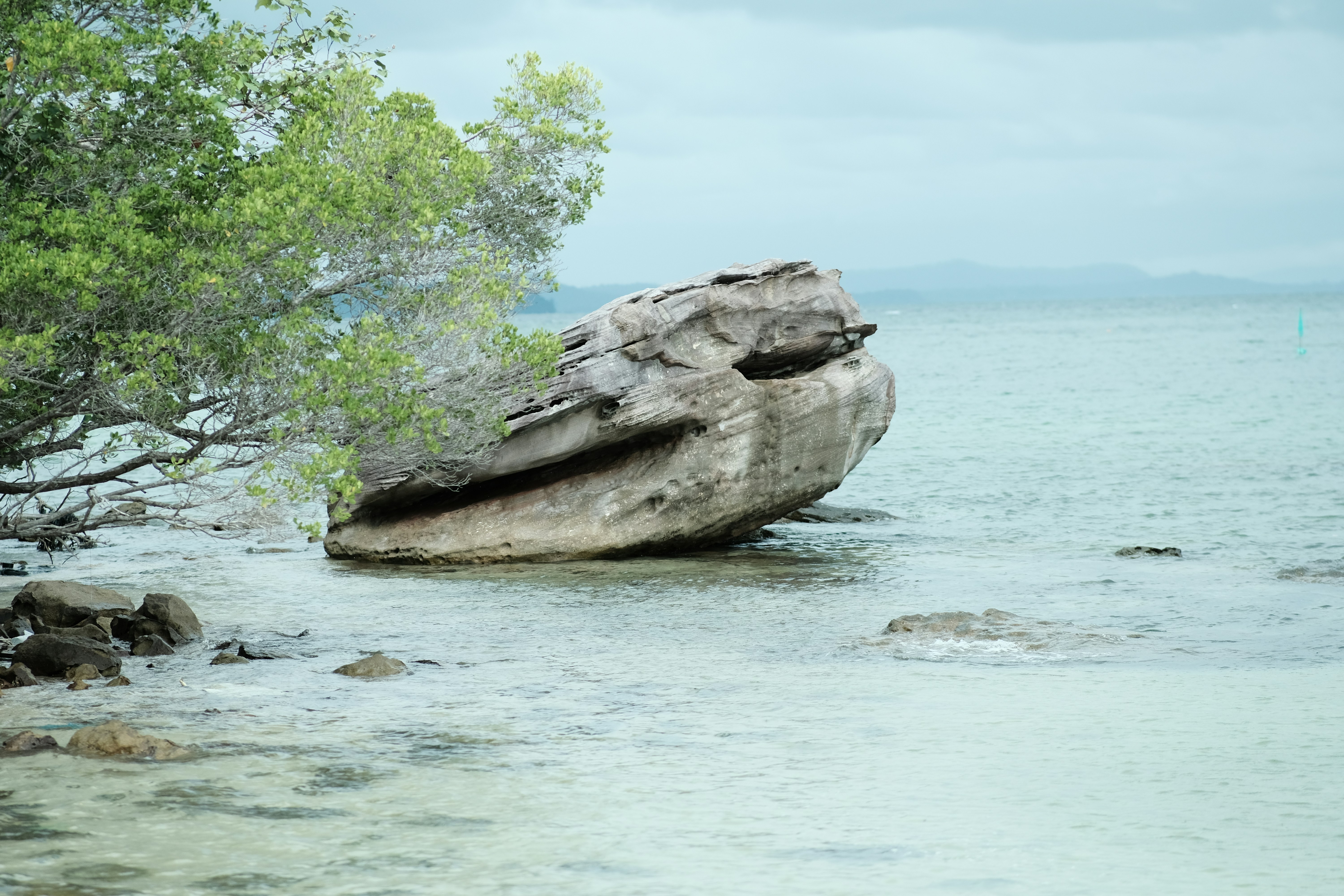 Monolith in Clear Shallows: A Seaside Quietude