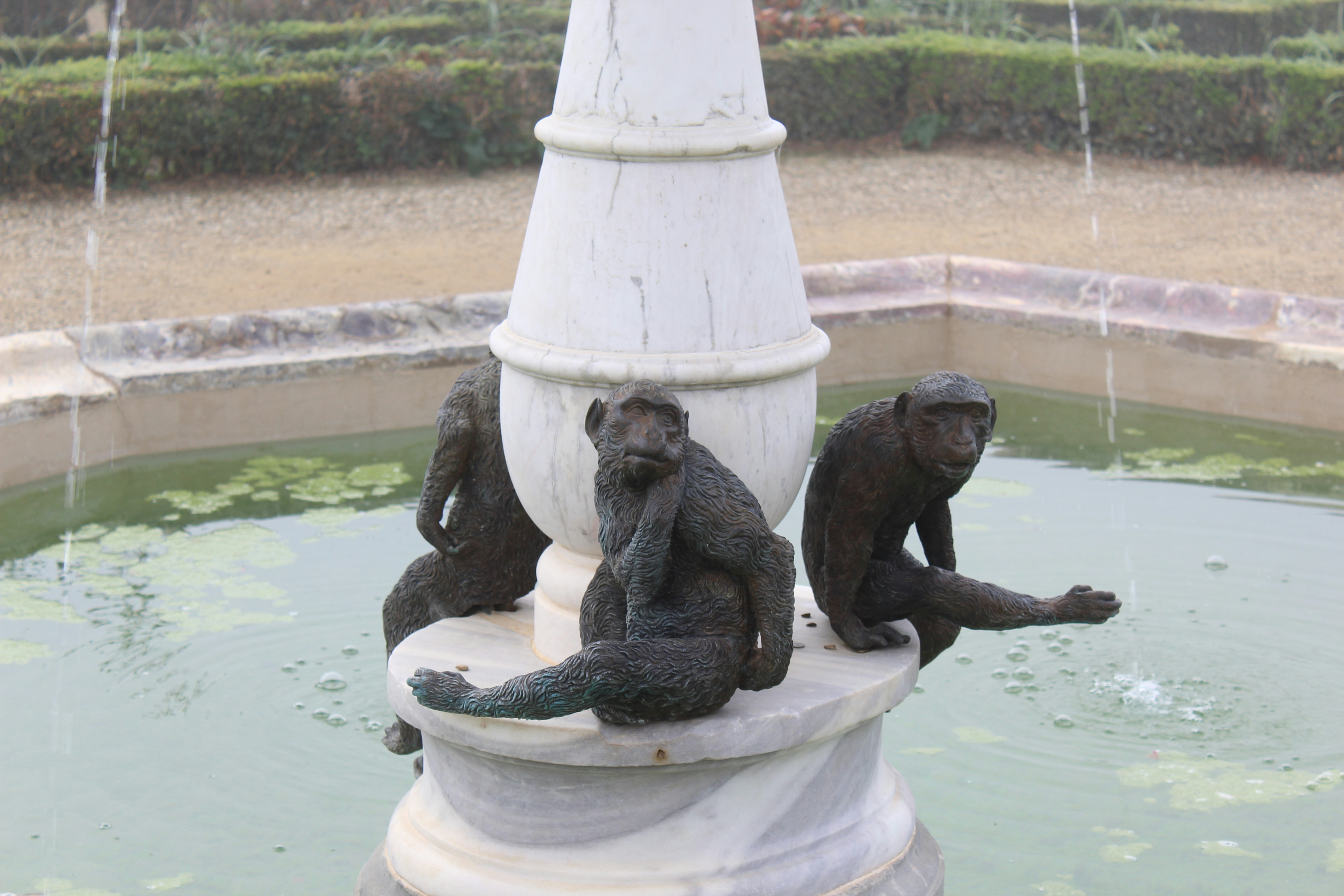 A statue of three monkeys sitting on a fountain photo – Free Travel ...
