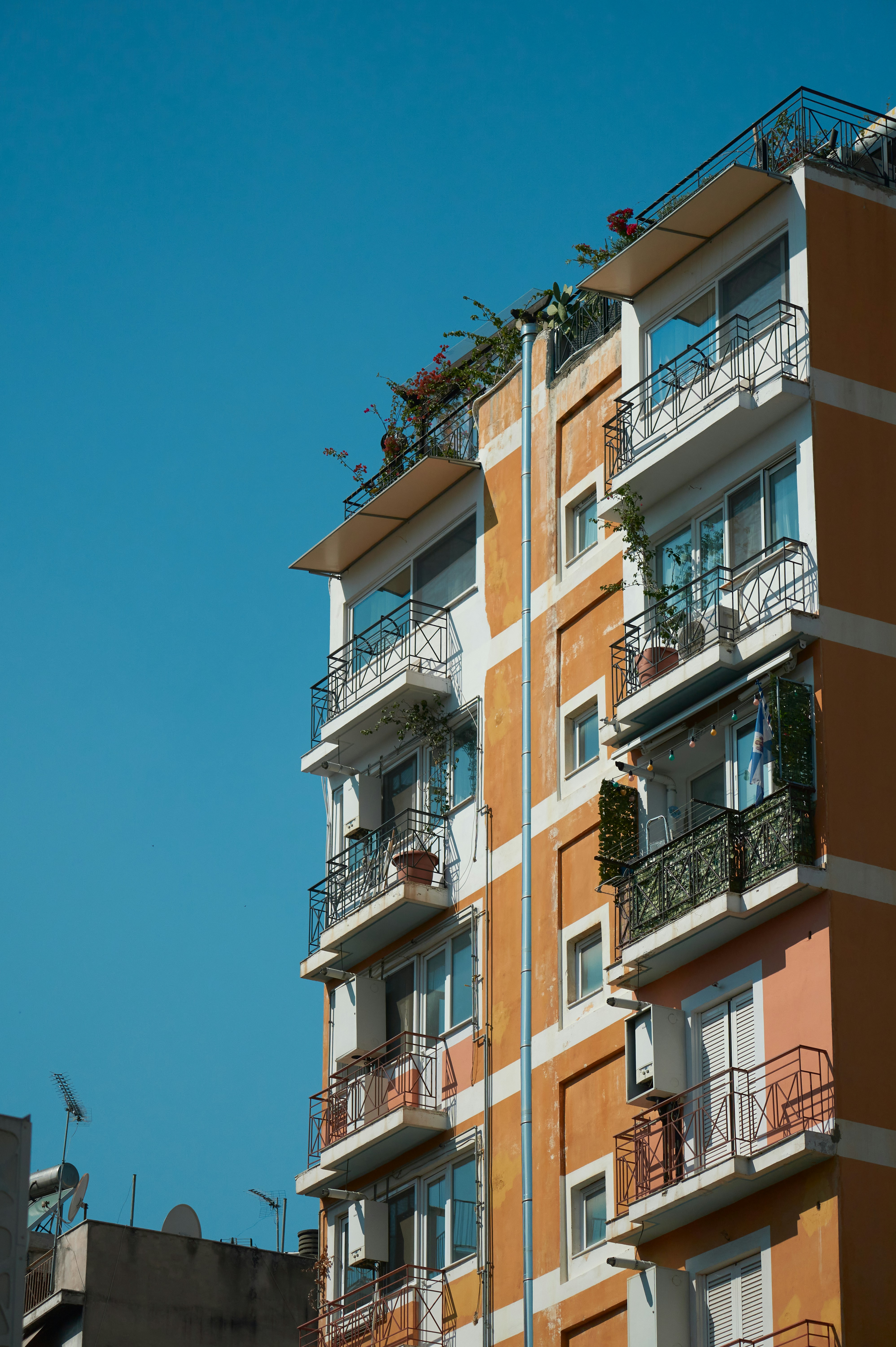 Un edificio alto con balcones y plantas en los balcones foto – Imagen de Edificio gratuita en ...