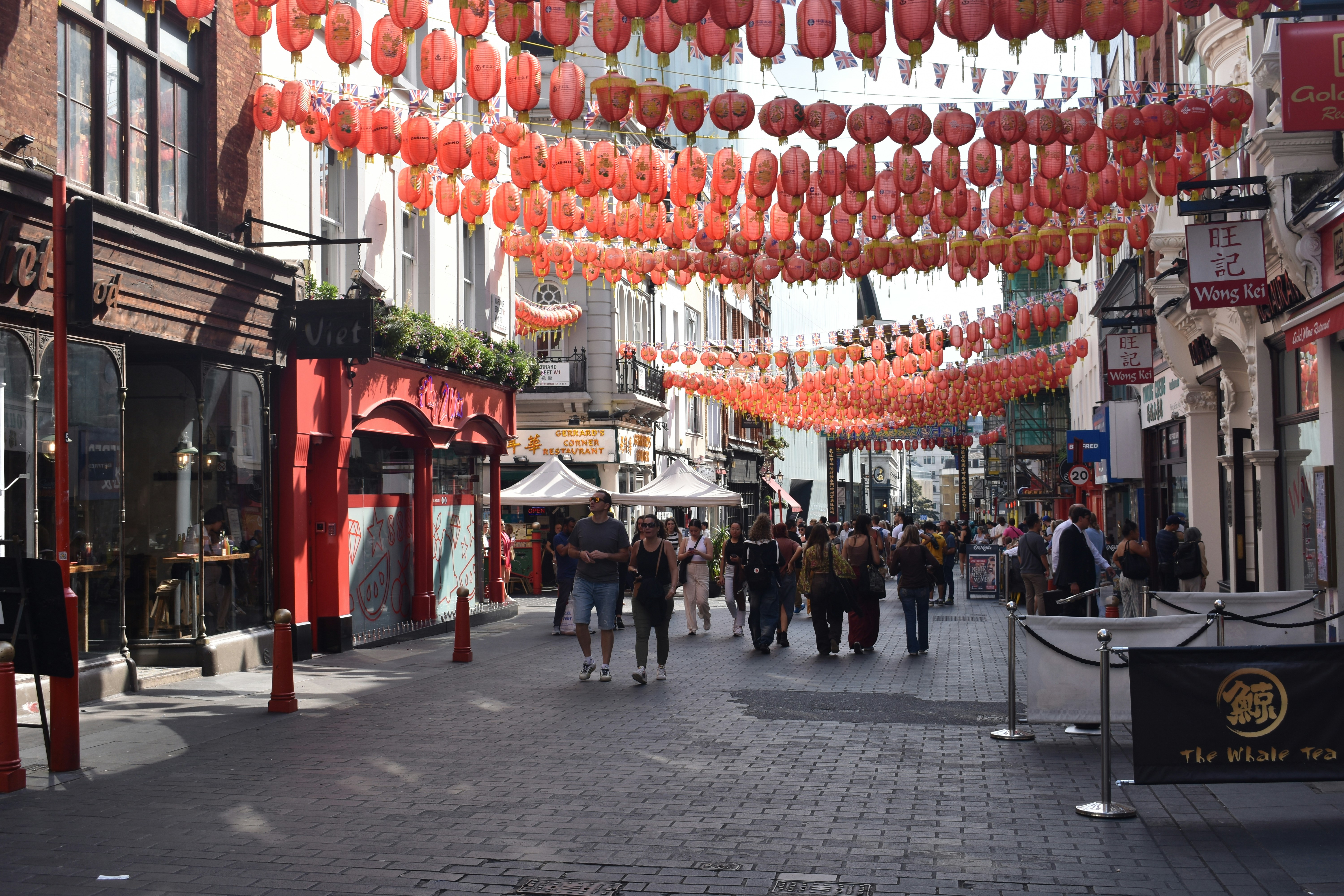 Lantern-lit Street: A Quiet Pedestrian Boulevard Under Red Canopies