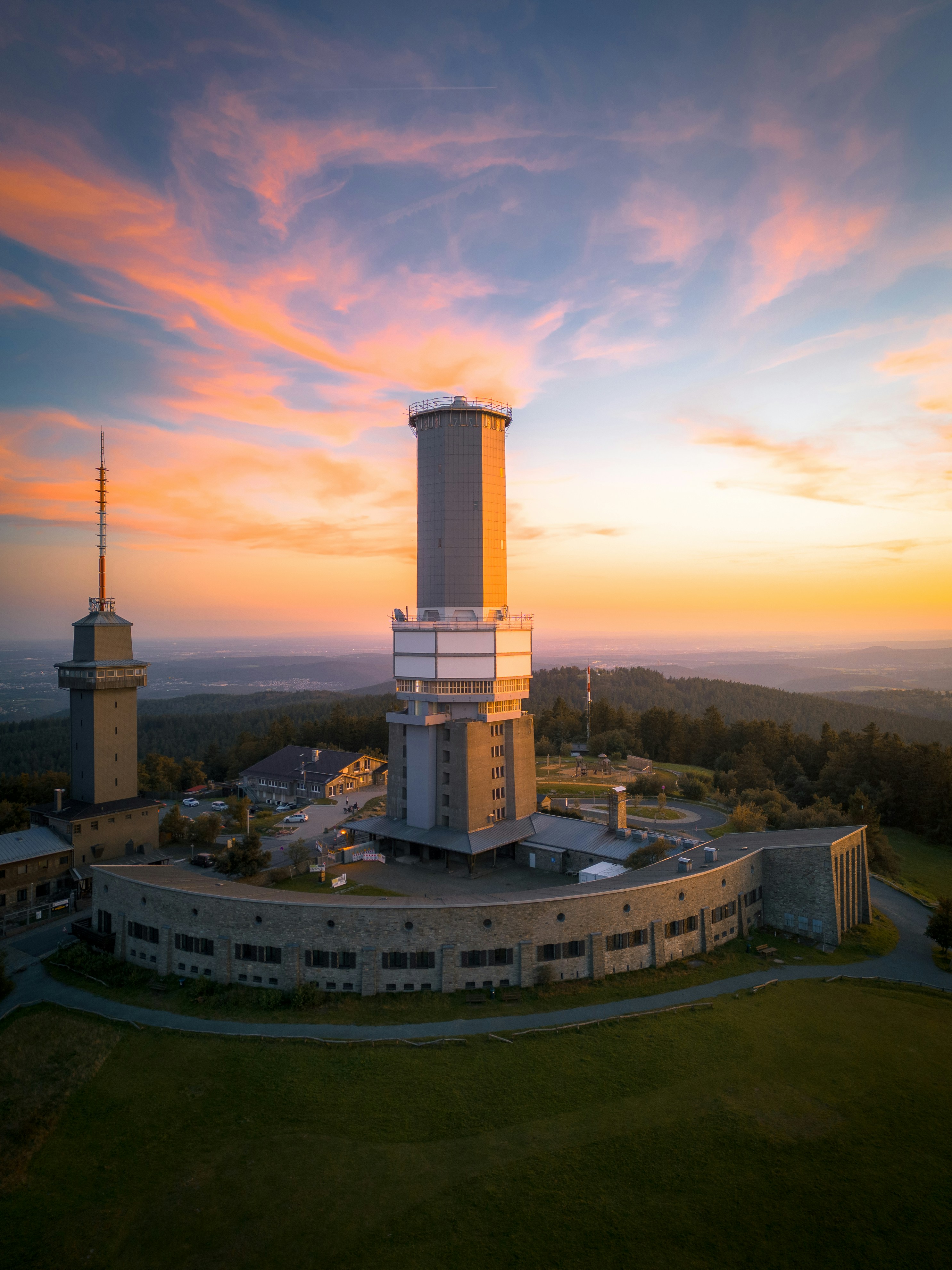 An aerial view of a building with two towers photo – Free Germany Image ...