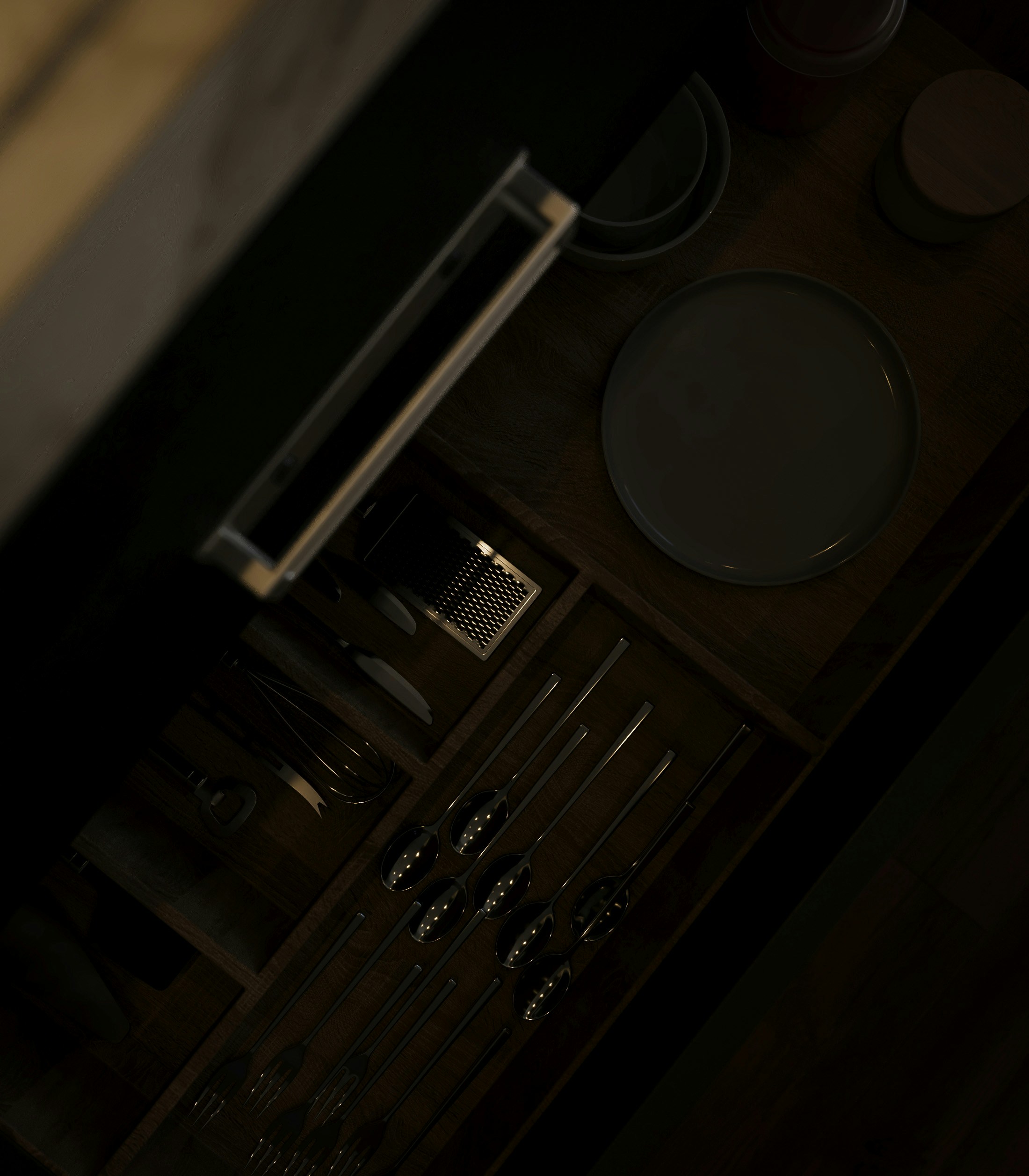 An overhead view of a kitchen counter with utensils photo – Free ...