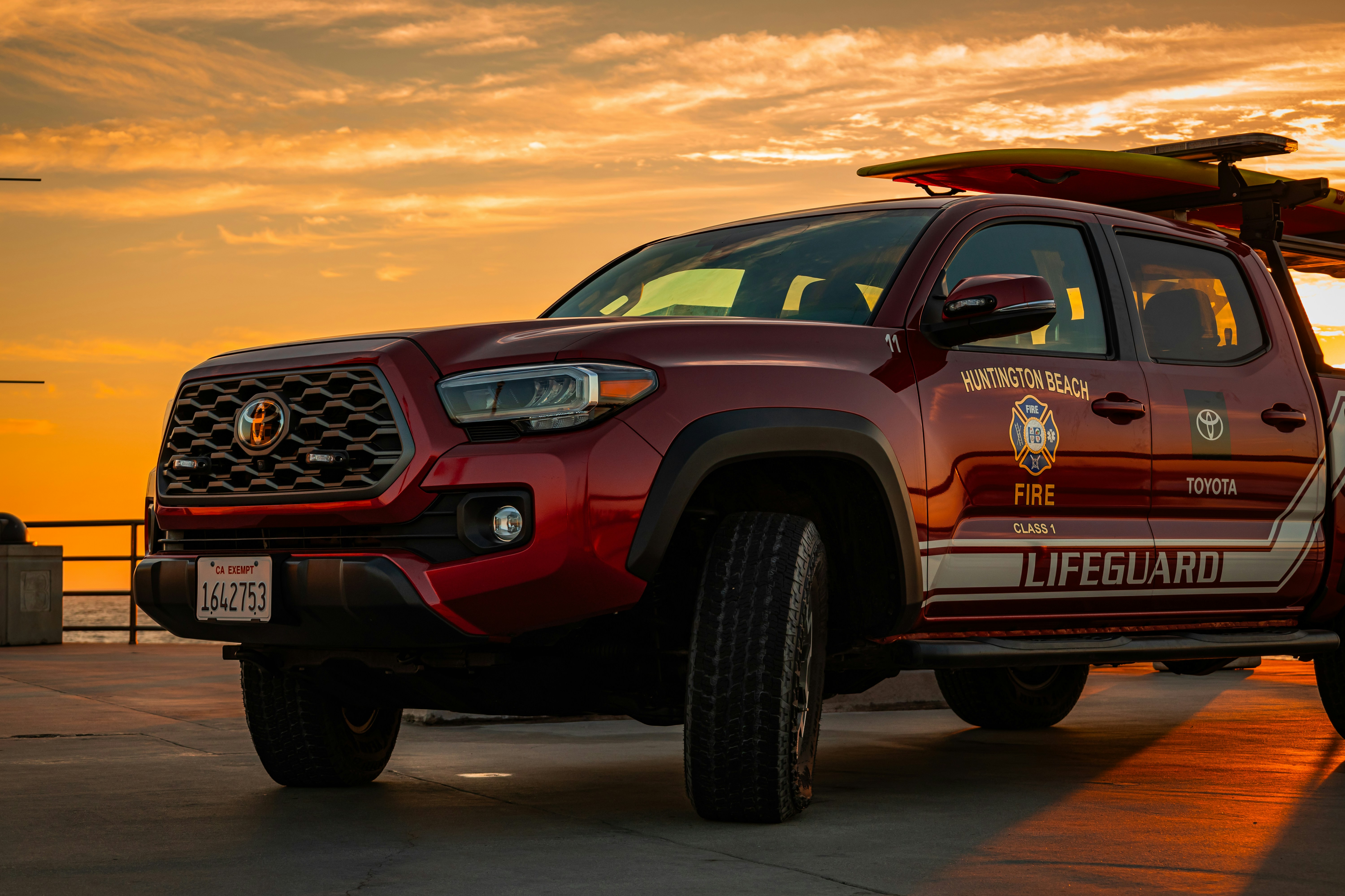 Golden Hour Patrol: Huntington Beach Lifeguard Truck at Sunset