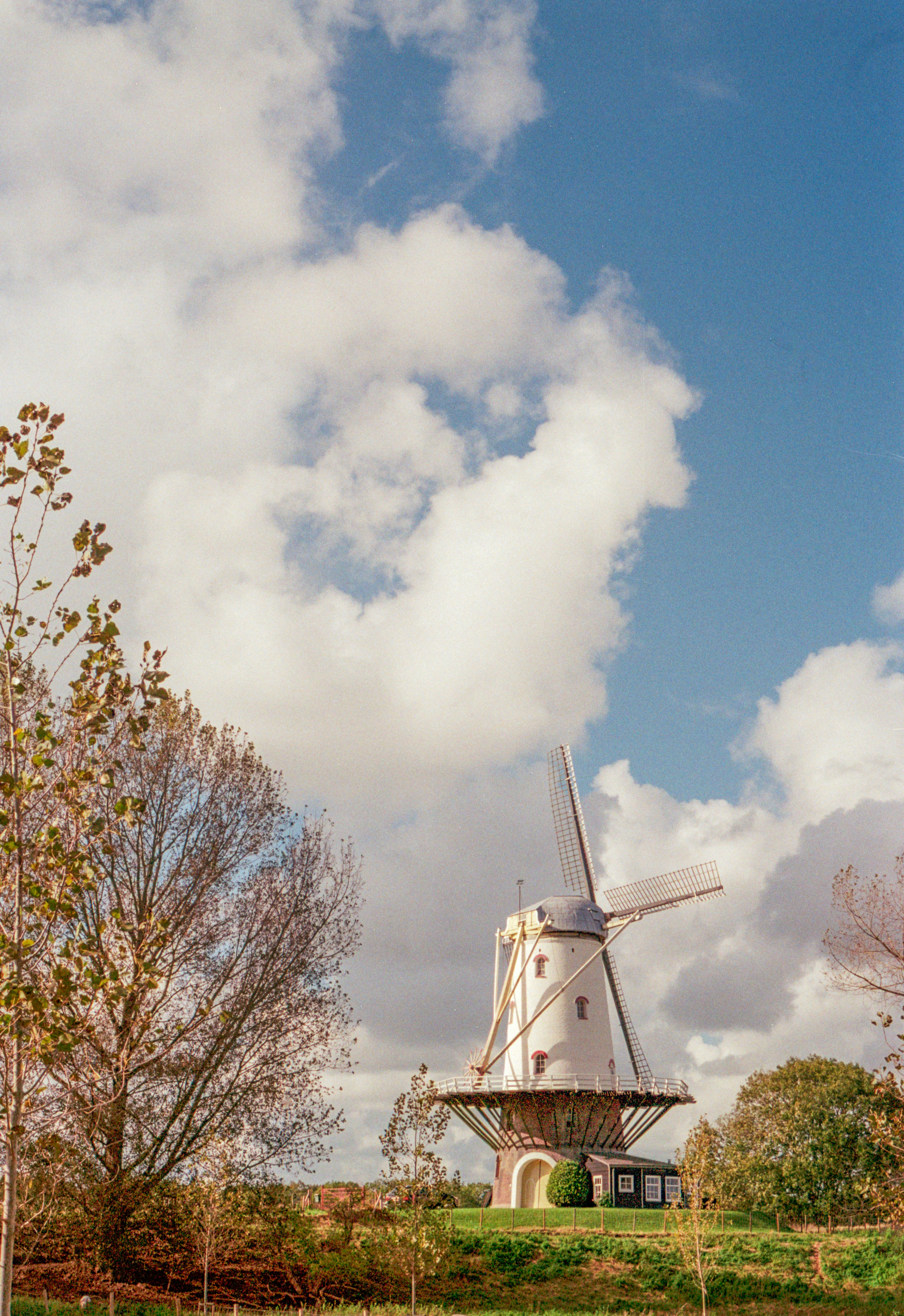 Windmill on a Quiet Hill under a Puffed Sky