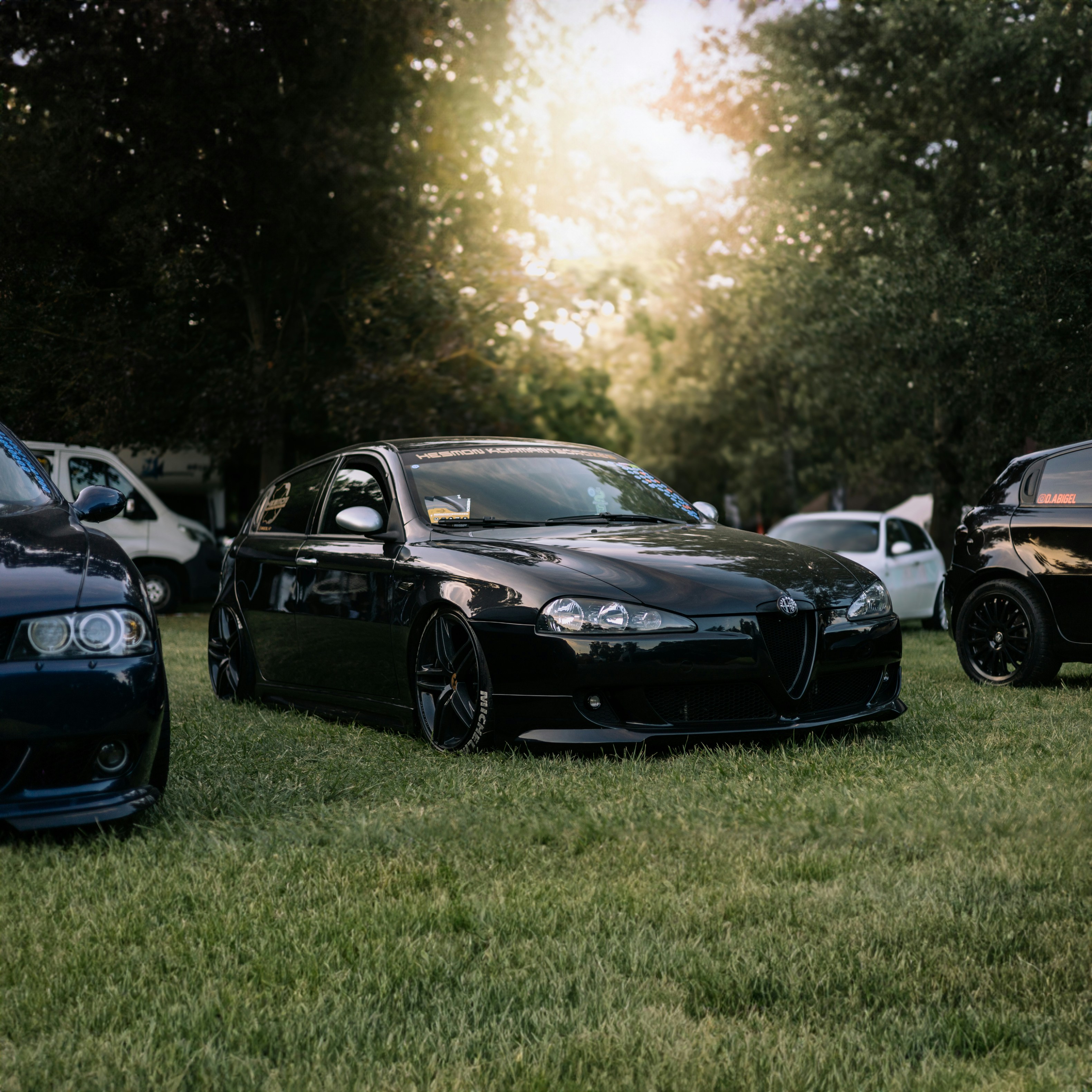 A group of cars parked on top of a lush green field photo – Free Alfa ...