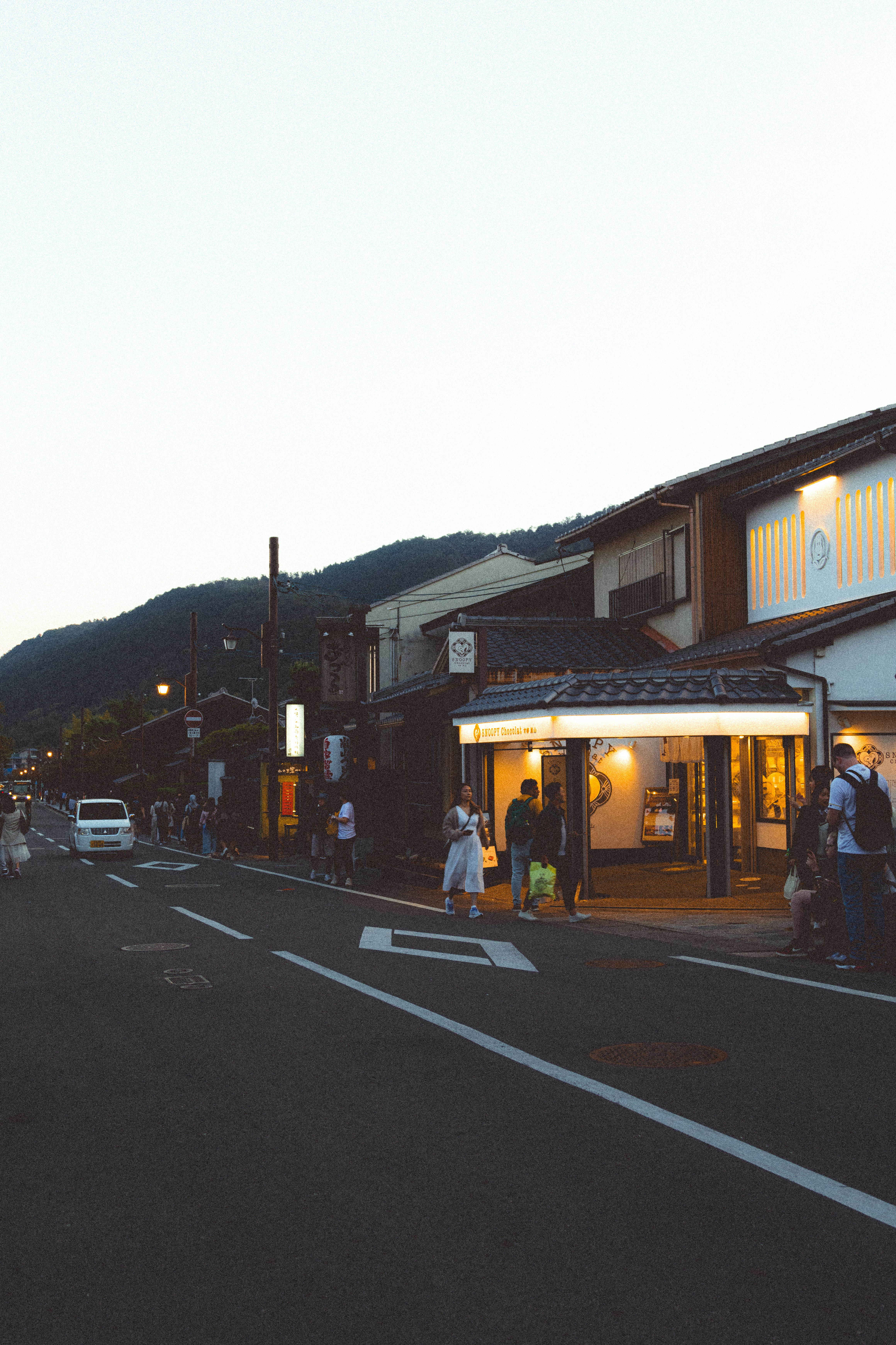 Dusk Glow on a Lantern-Lit Hillside Street
