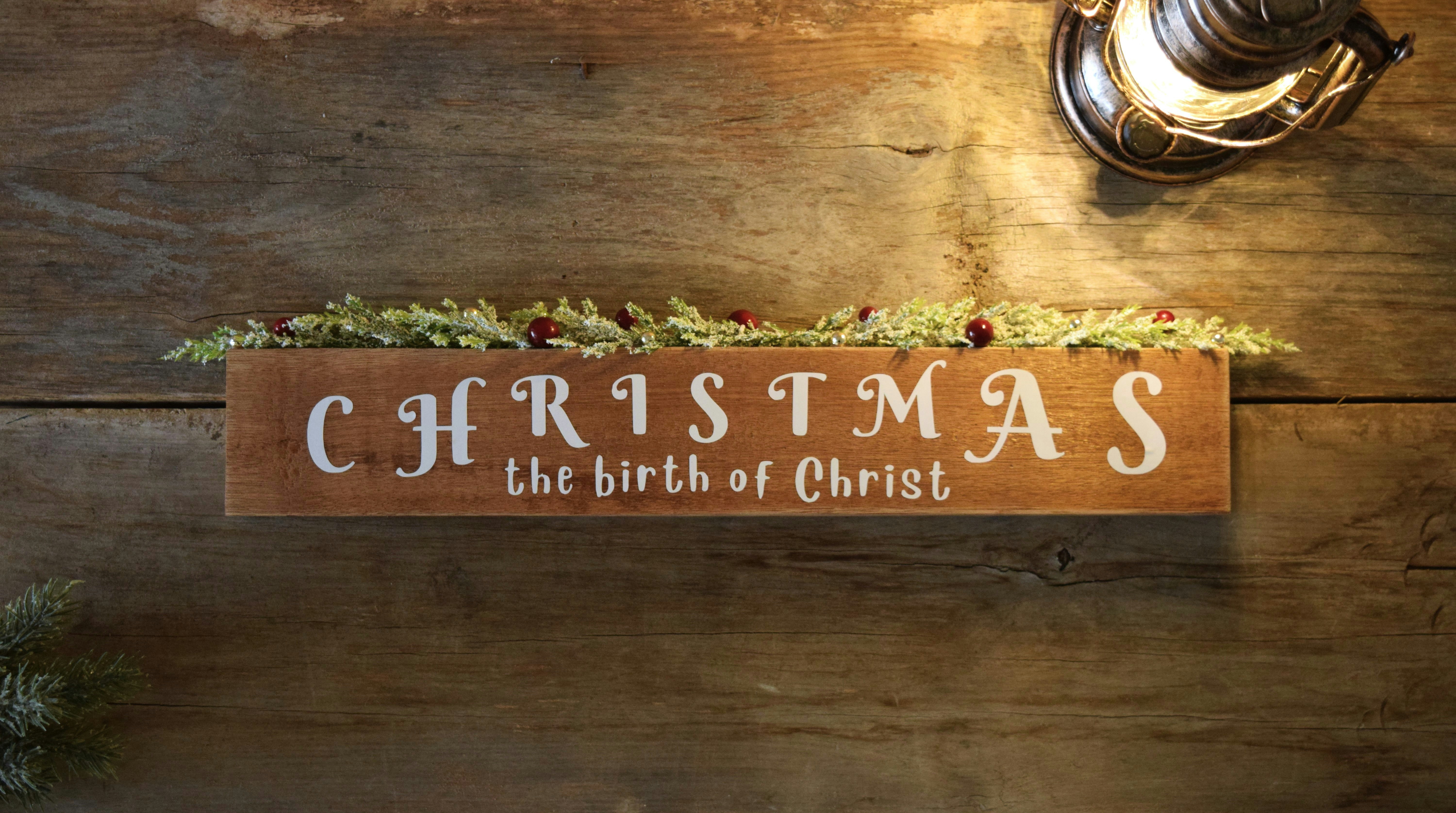 A wooden sign that says christmas the birth of christ photo – Free ...