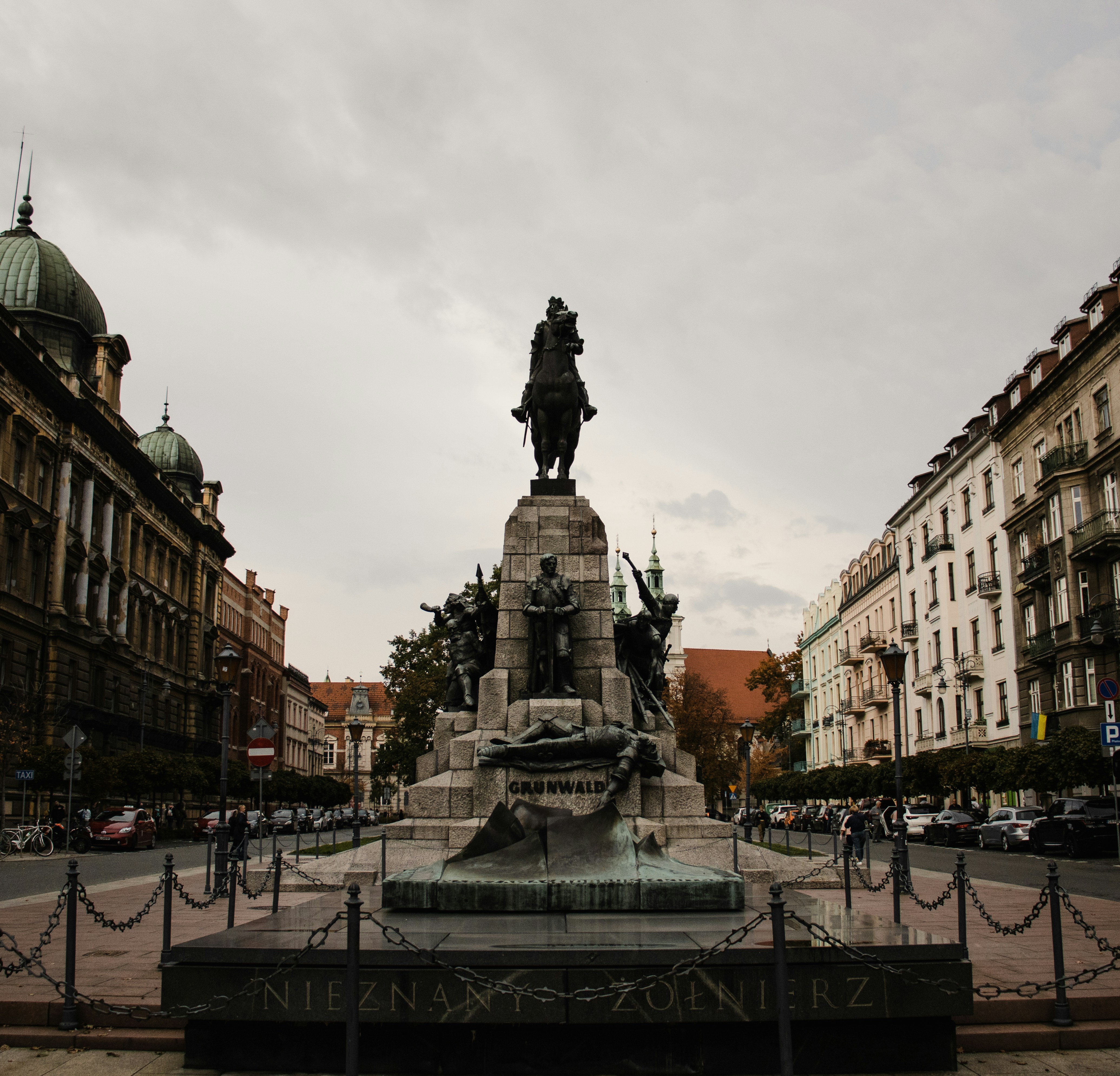 Grunwald Monument: Central Equestrian Statue Anchoring a Symmetrical European Square