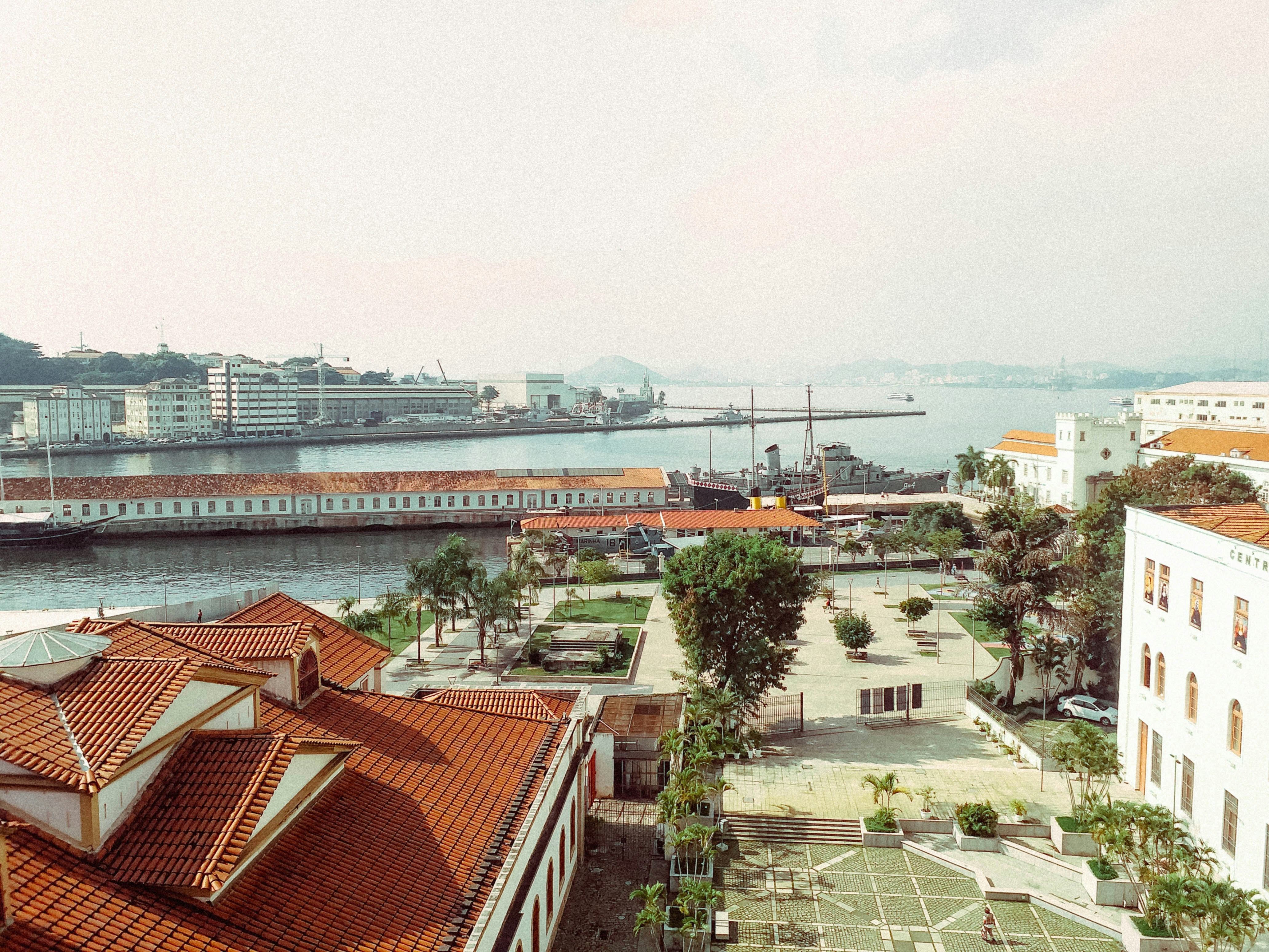 Rooftop Mosaic Over a Tranquil Harbor