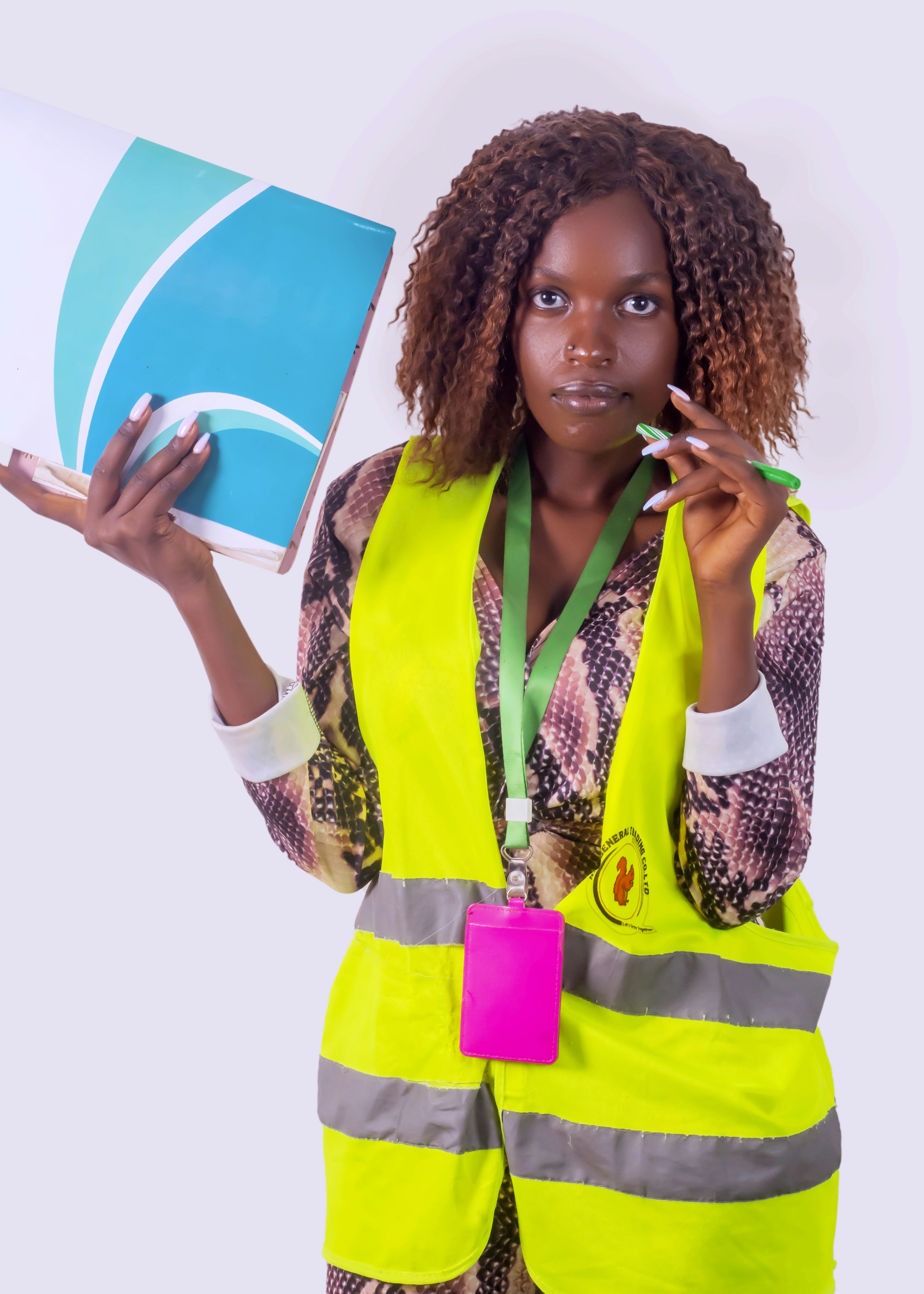 Neon-Vis Portrait: A Safety Ambassador with a Bold Folder