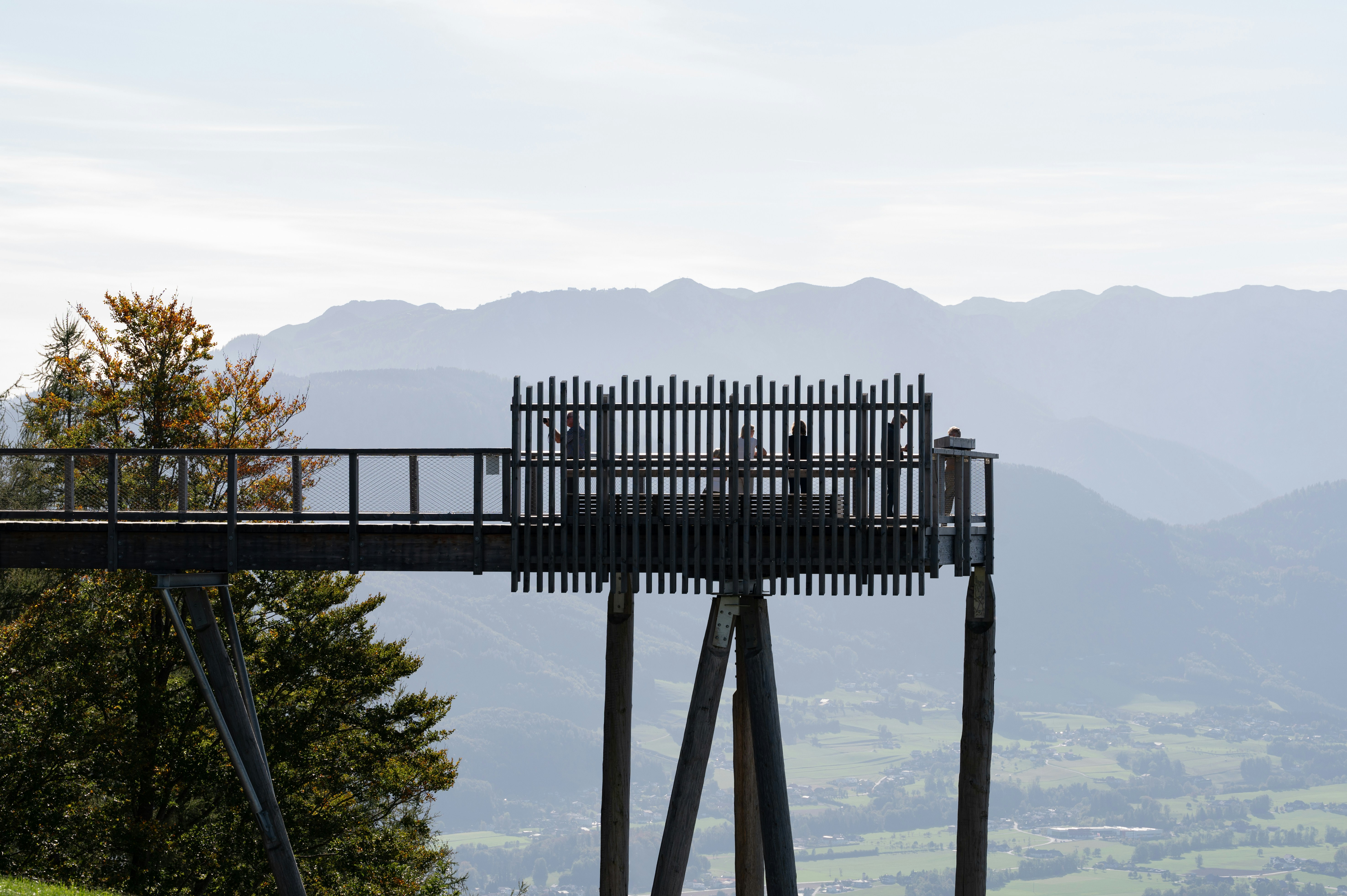 Silhouettes on a Timber Terrace Above the Valley