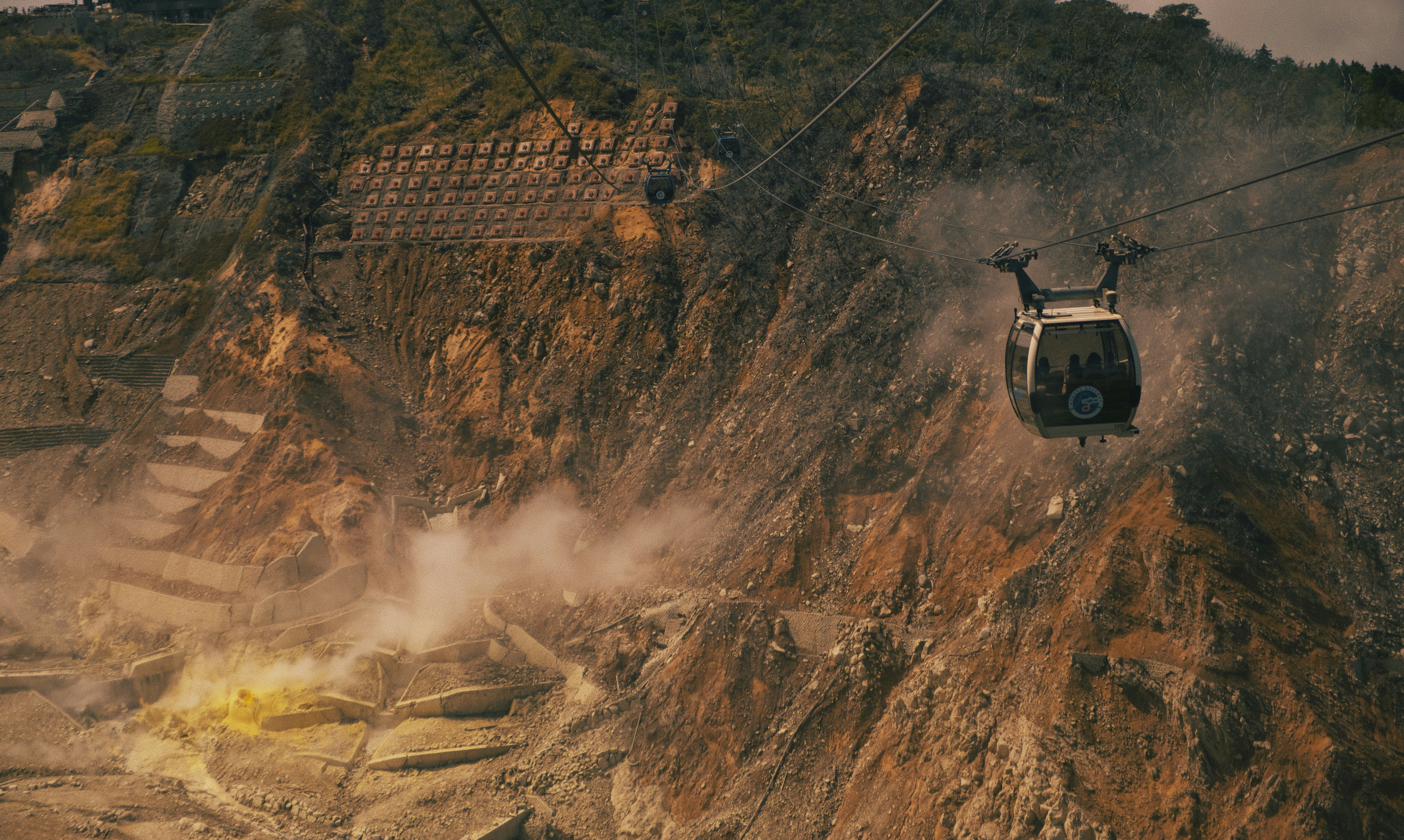 Ridge Cable Car Soars Over Volcanic Scape