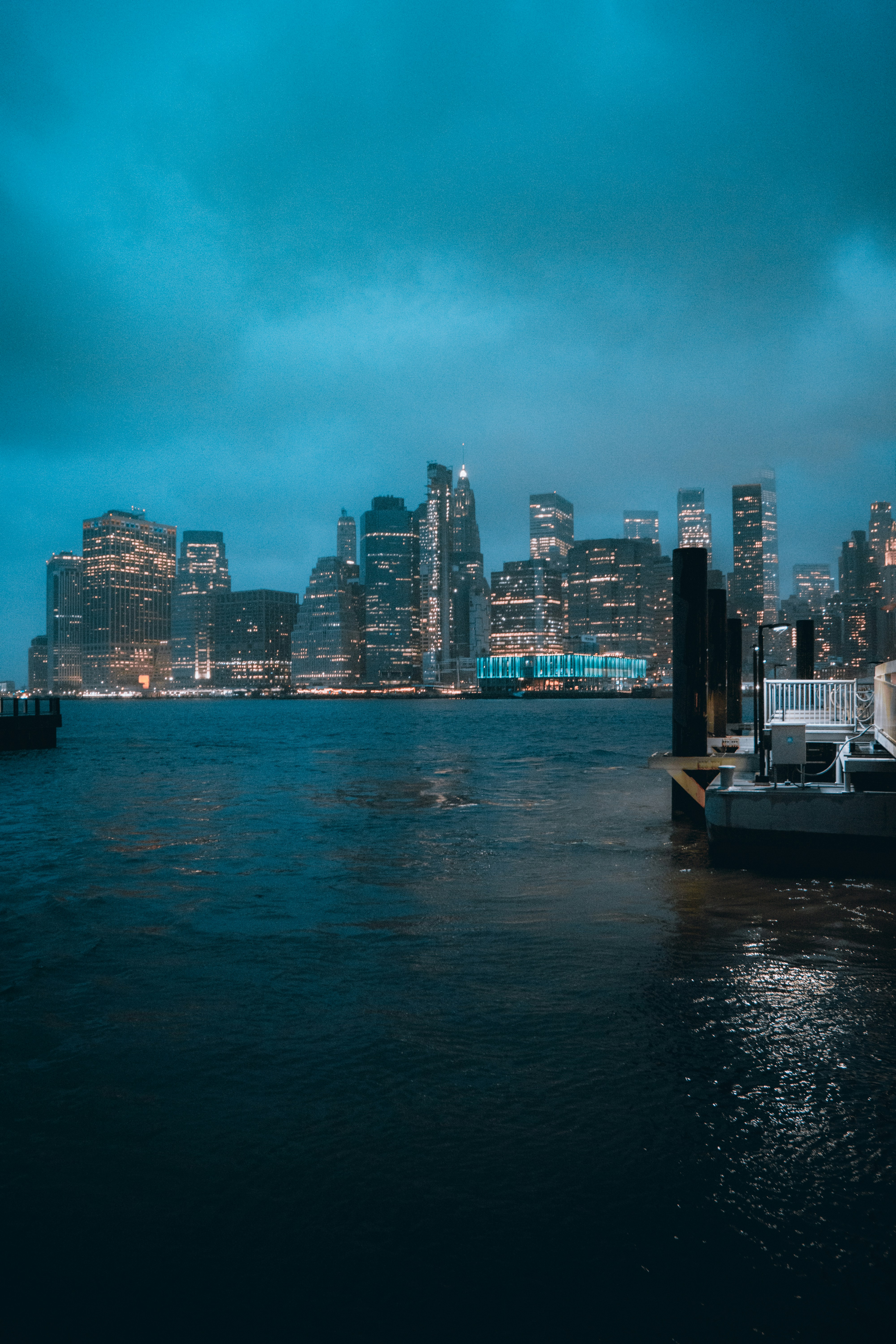Cobalt Hour: City Lights Over a Quiet Harbor