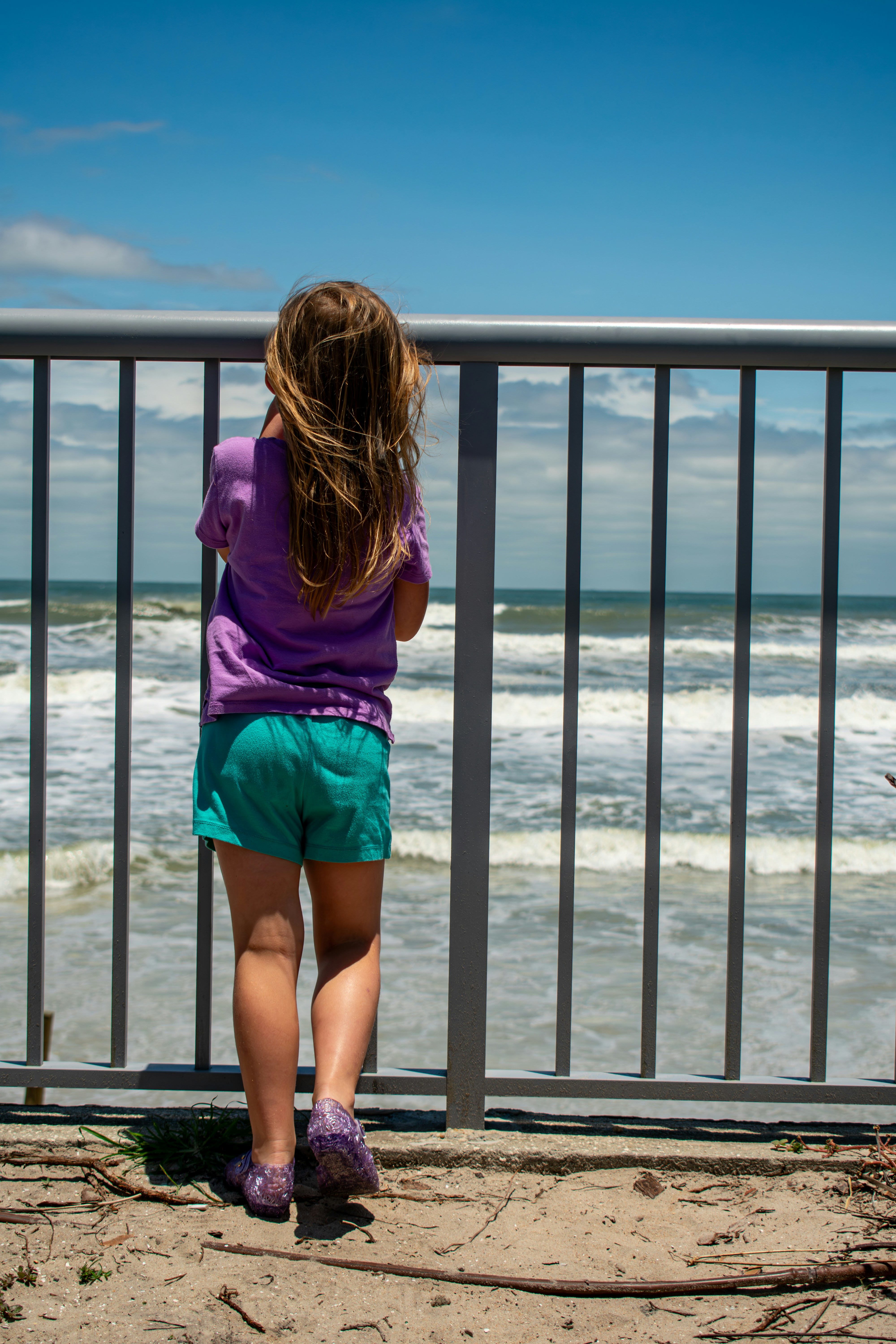 Grace at the Rail: A Sea-Wide Portrait of a Child at the Shore
