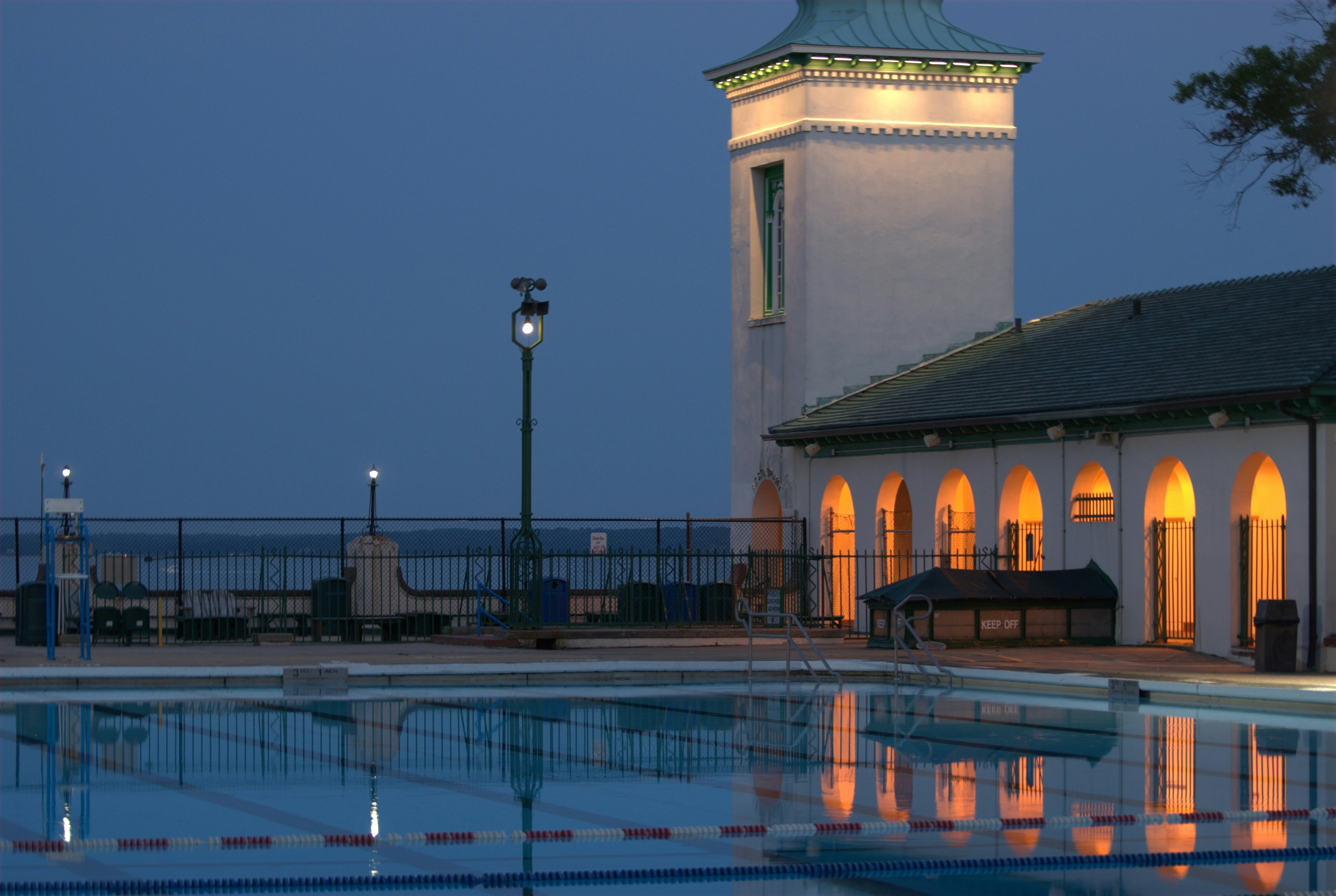 Dusk at the Pavilion: amber arches mirrored in a tranquil pool