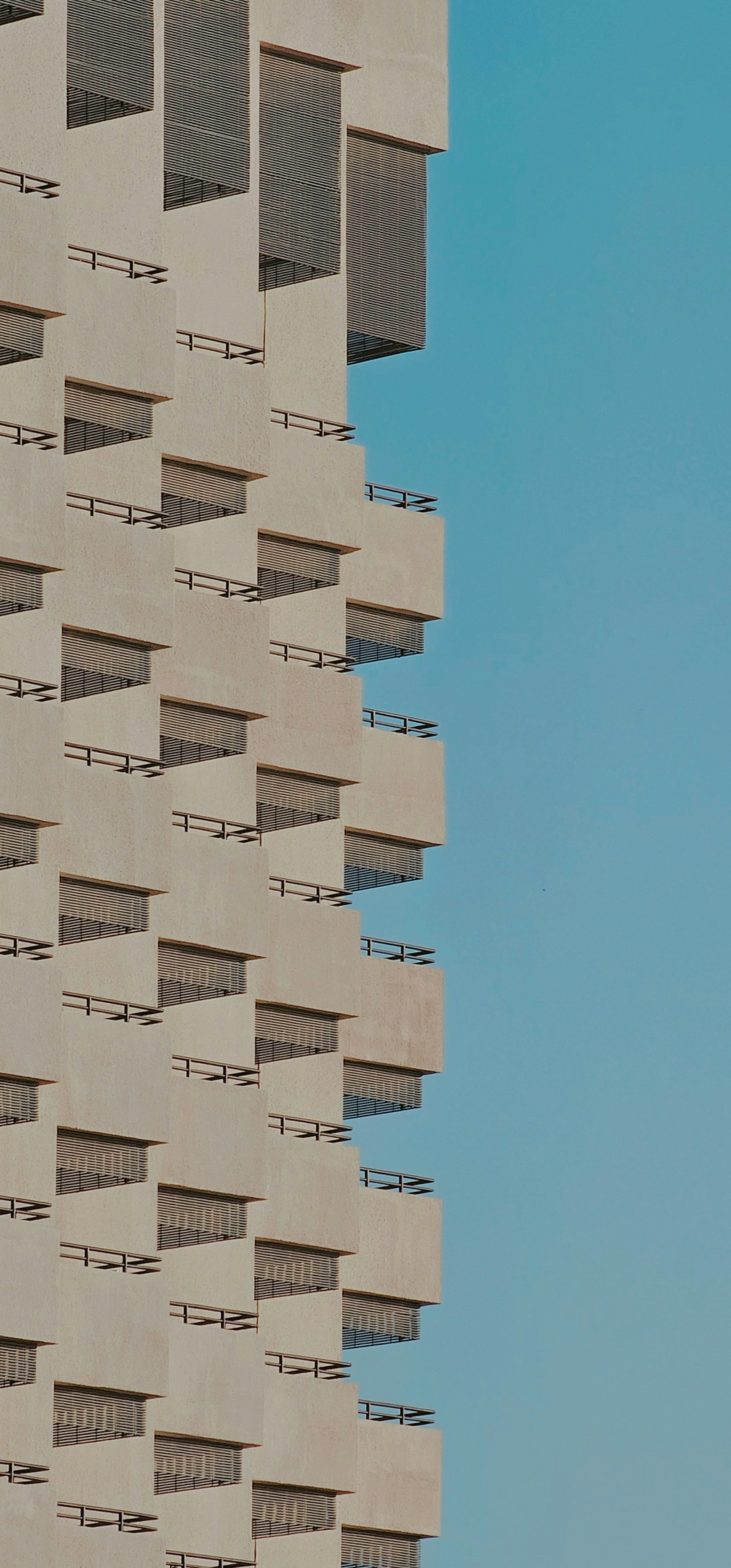 An airplane flying in front of a tall building photo – Free Blue Image ...